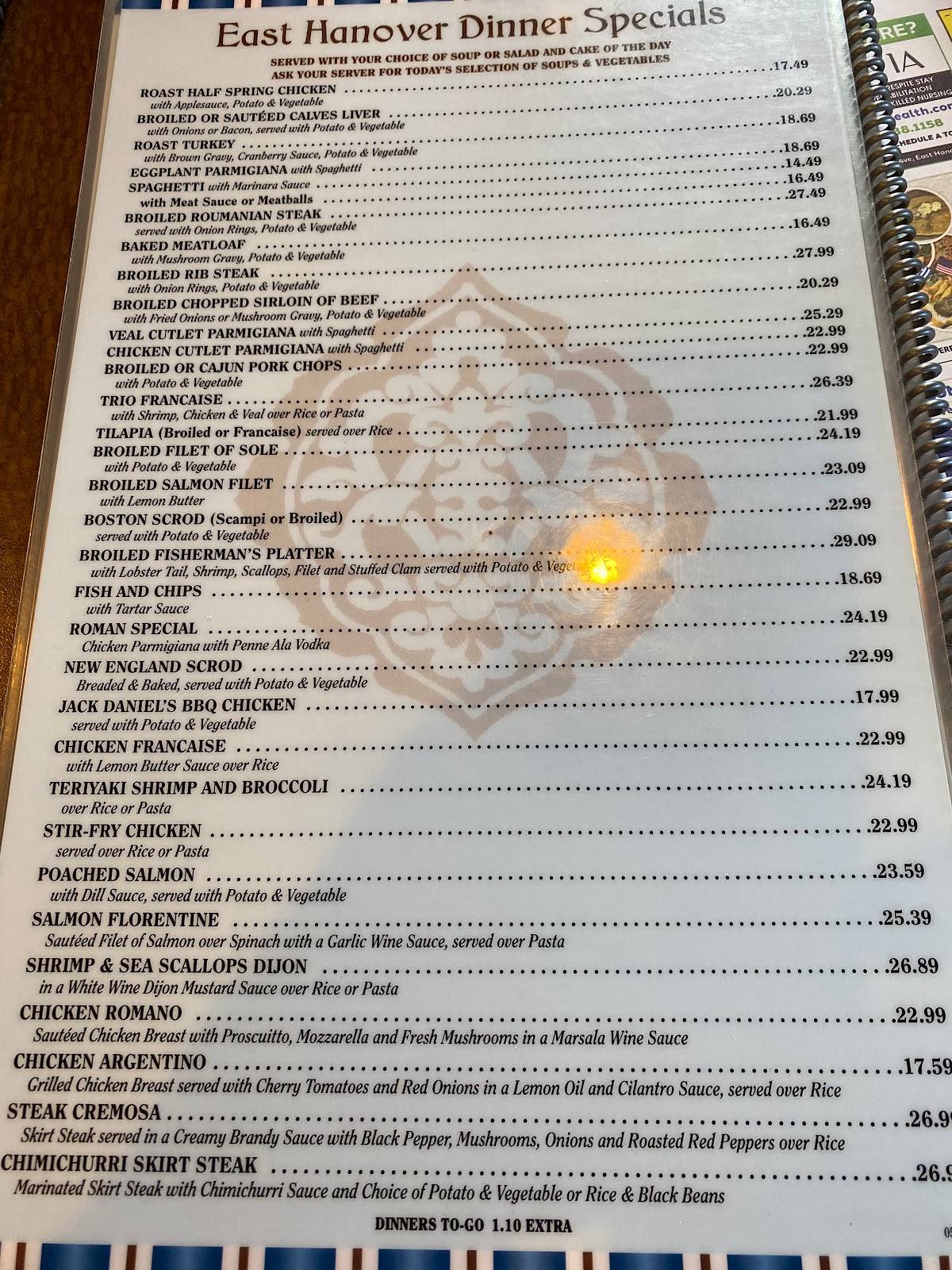 Menu at East Hanover Diner restaurant, East Hanover, 275 NJ-10 East