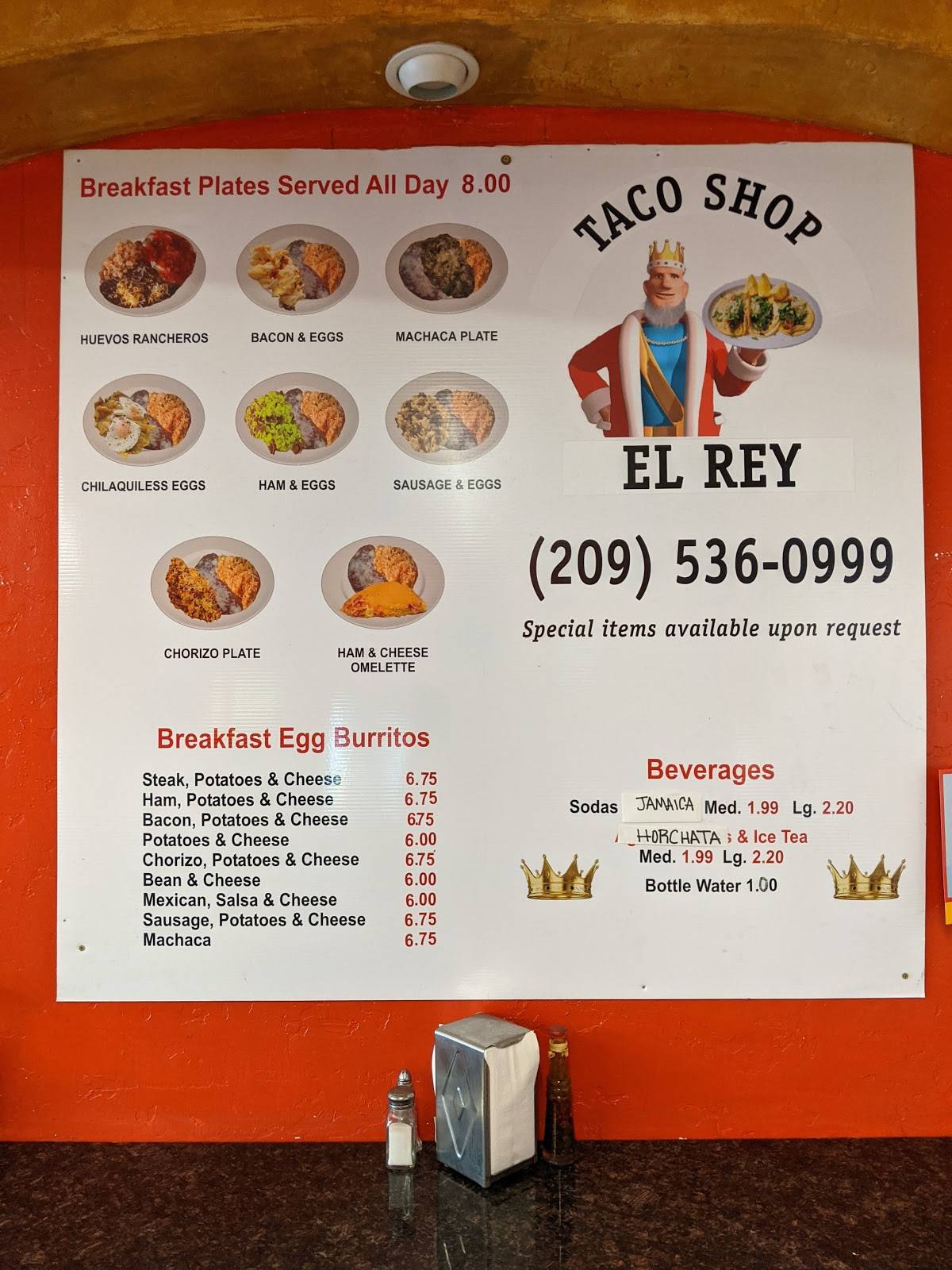 Menu at Taco Shop El Rey restaurant, Sonora