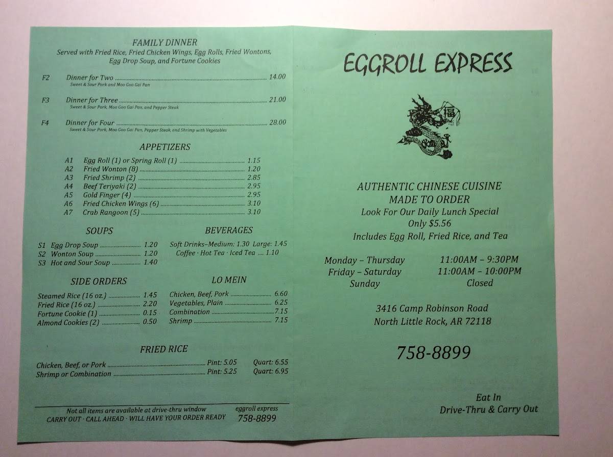 Menu at Egg Roll Express restaurant, North Little Rock