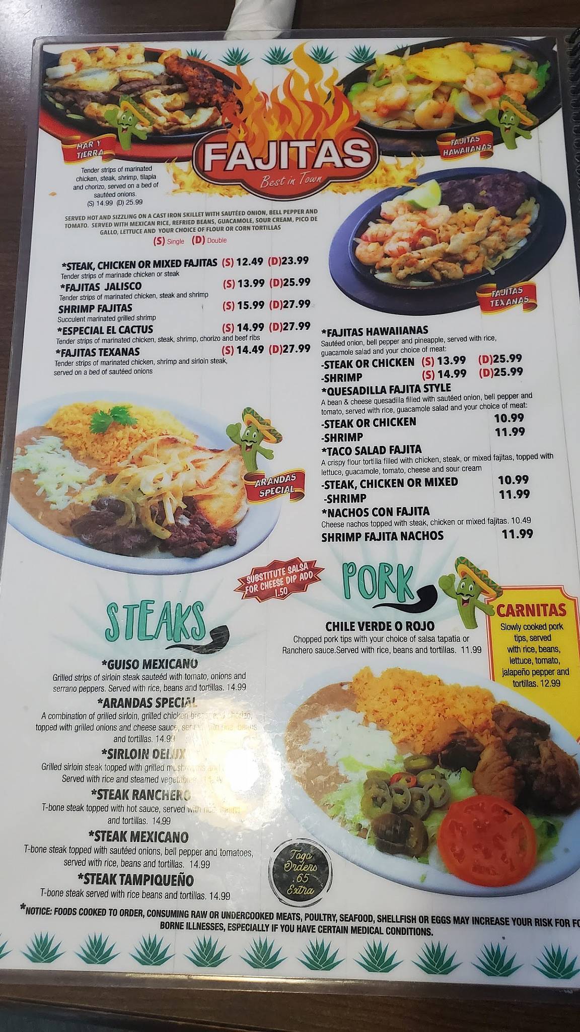 Menu at El Cactus Mexican Grille restaurant, Fort Oglethorpe