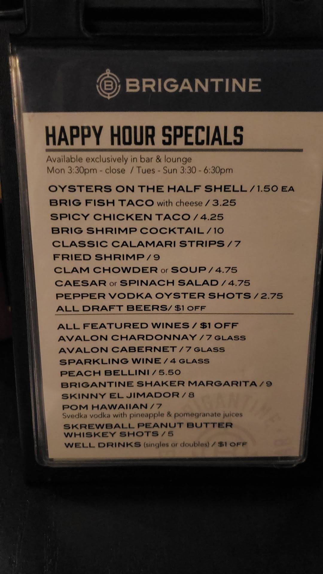 Menu at Brigantine Seafood & Oyster Bar, La Mesa, Fuerte Dr