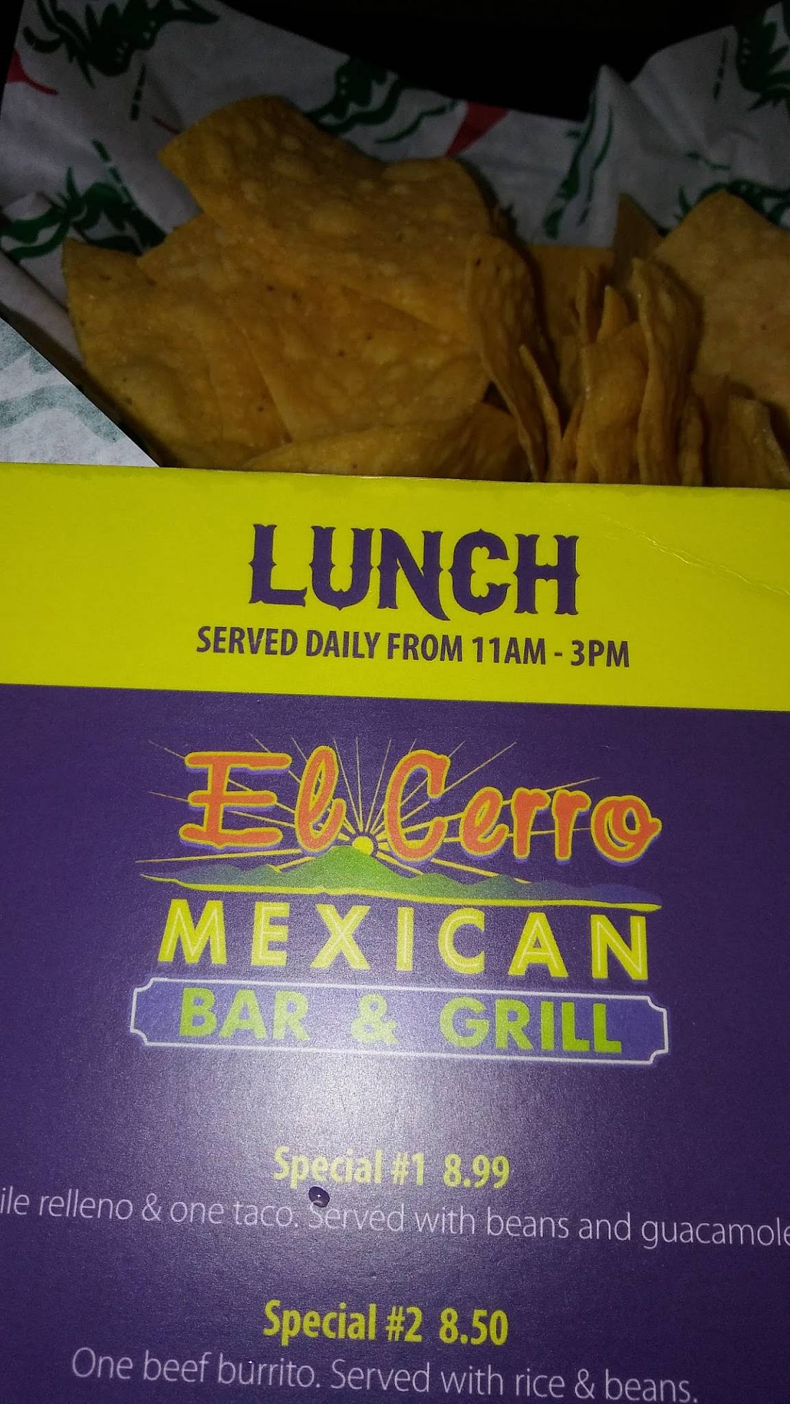 Menu at El Cerro Bar & Grill, Murrells Inlet, US-17 BUS