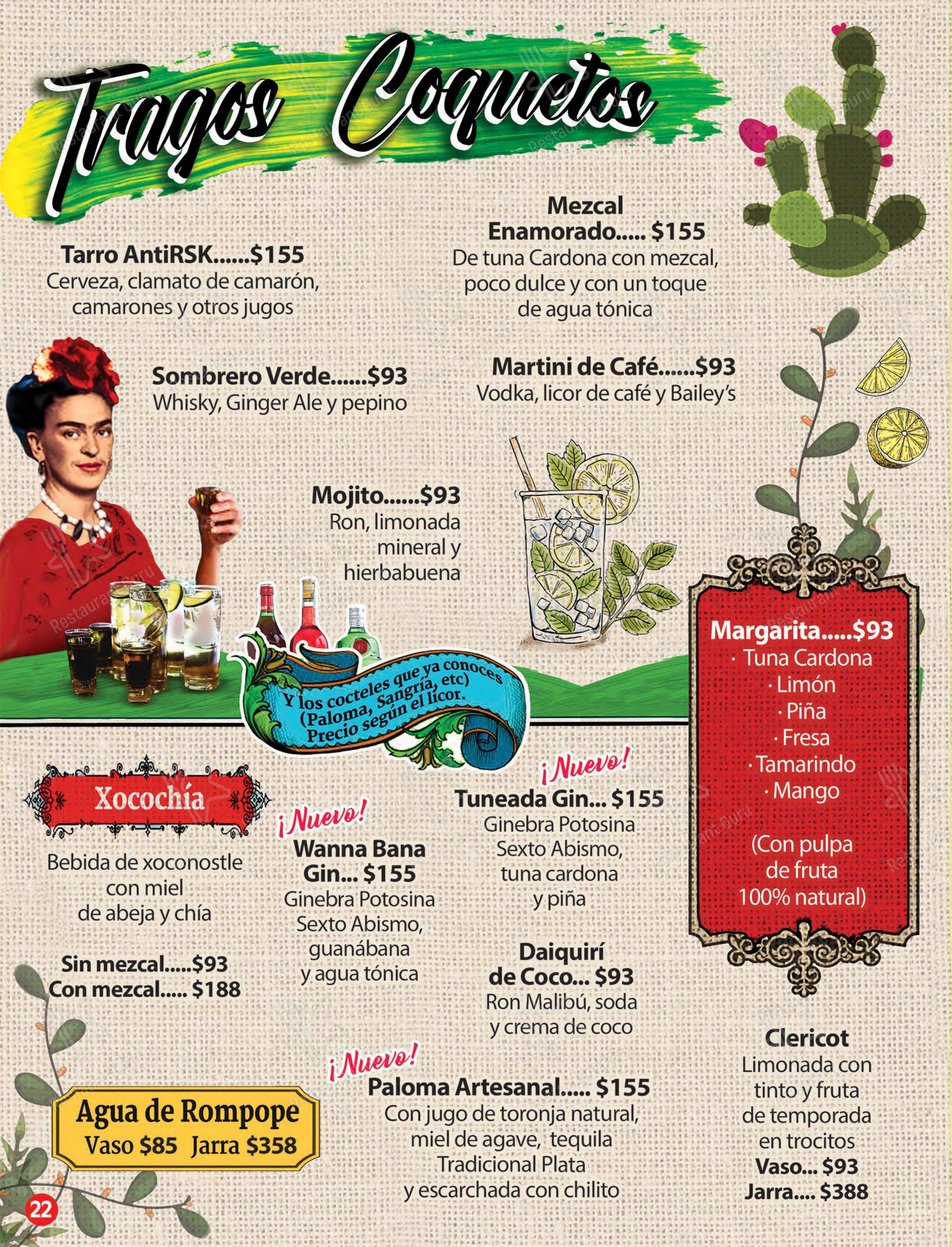 Carta del restaurante El México del Frida, San Luis Potosi, Valentín ...