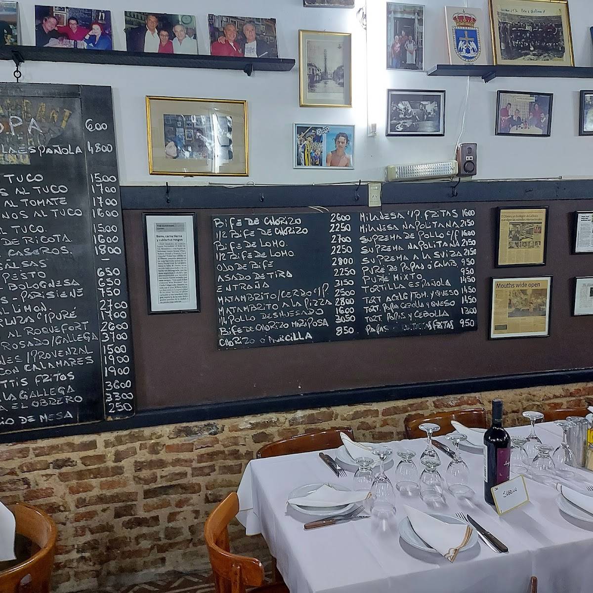 Carta del restaurante El Obrero, Buenos Aires