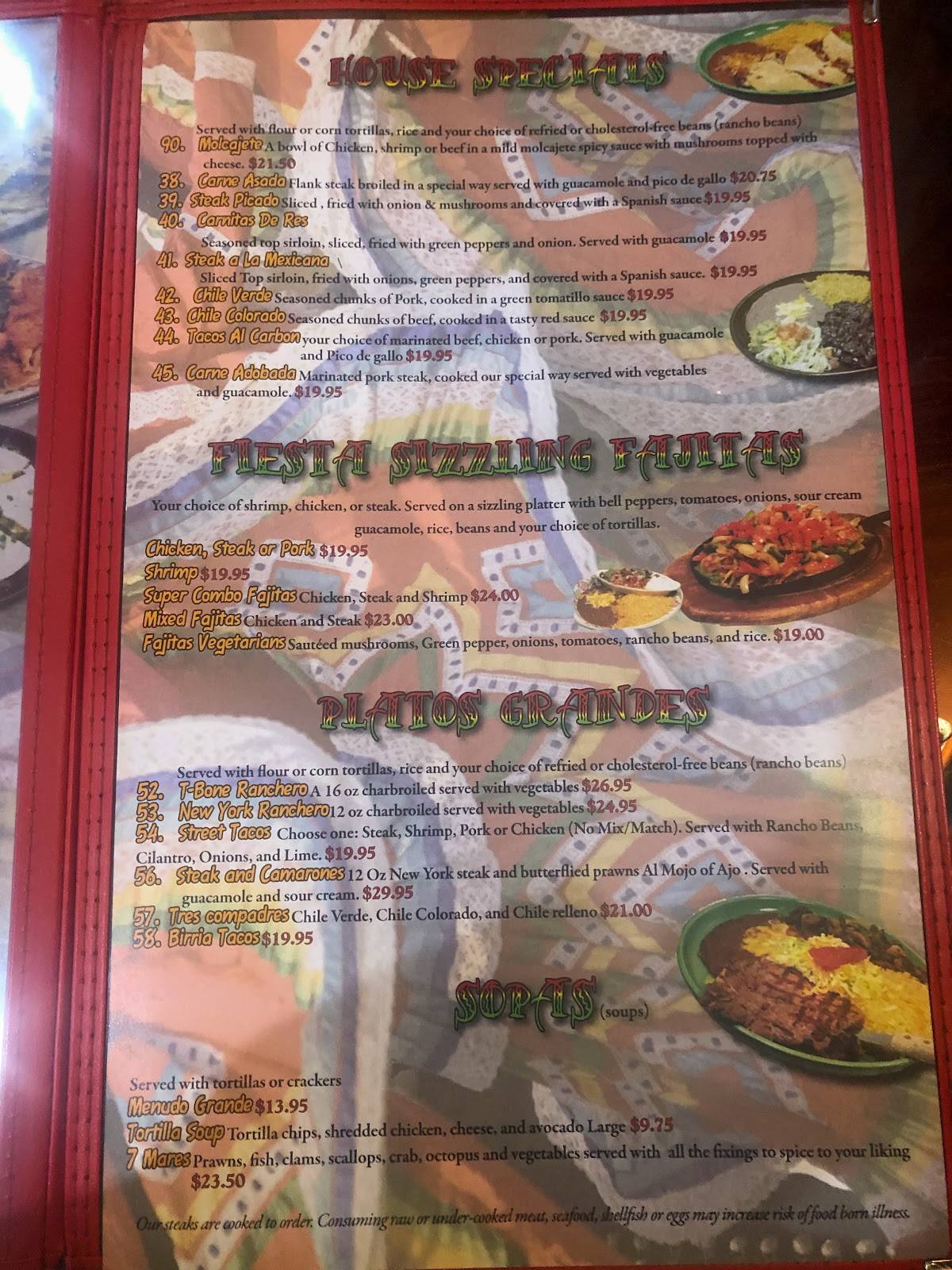 Menu at El Rancho Alegre restaurant, Lewistown