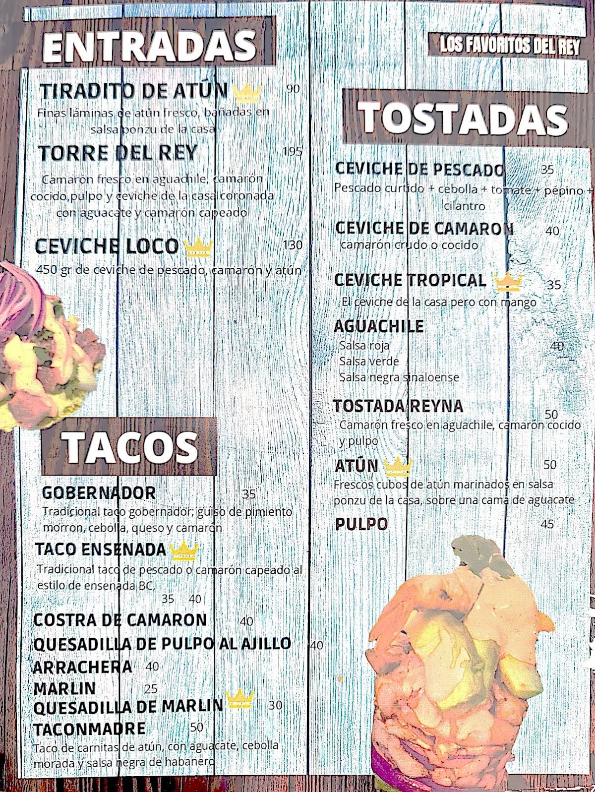Carta del restaurante El Rey cocina del mar, Saltillo