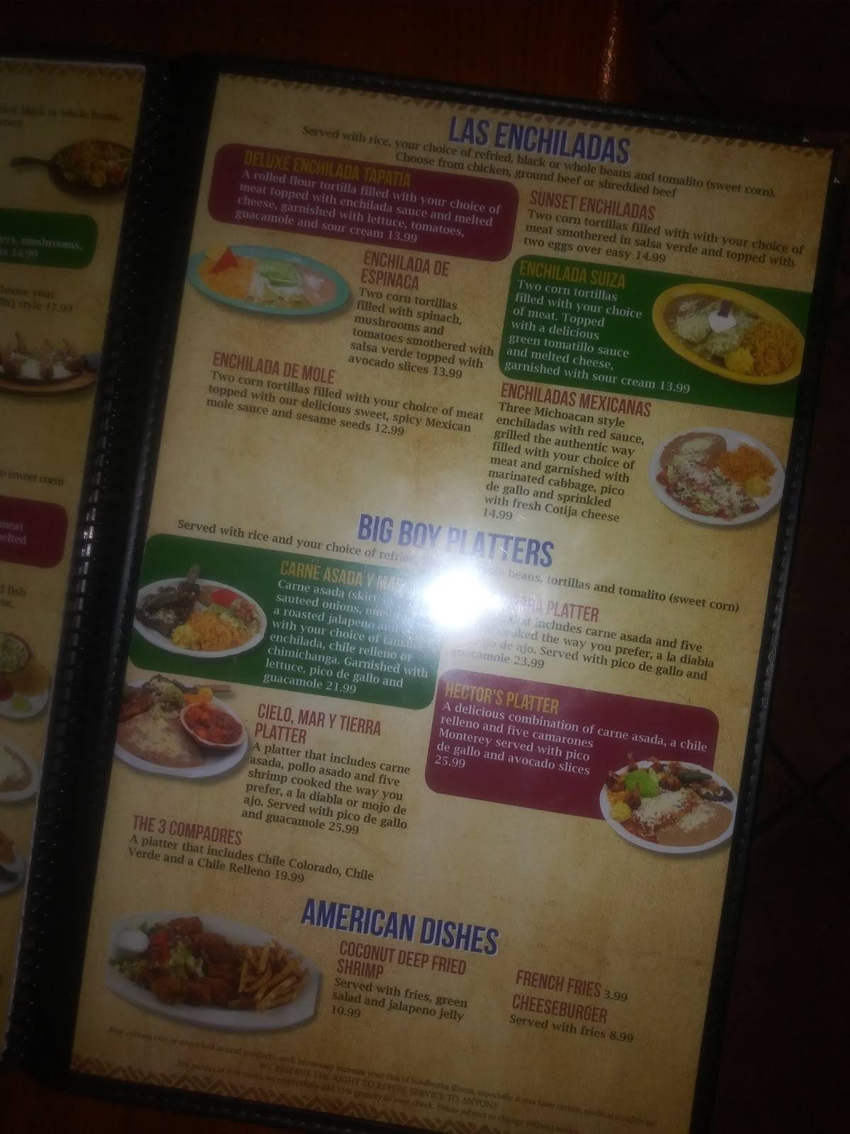 Menu at El Tapatio Family Mexican Restaurant, Rainier