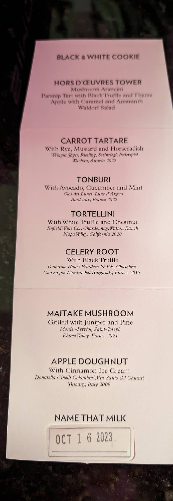 Menu at Eleven Madison Park pub & bar, New York City, 11 Madison Ave