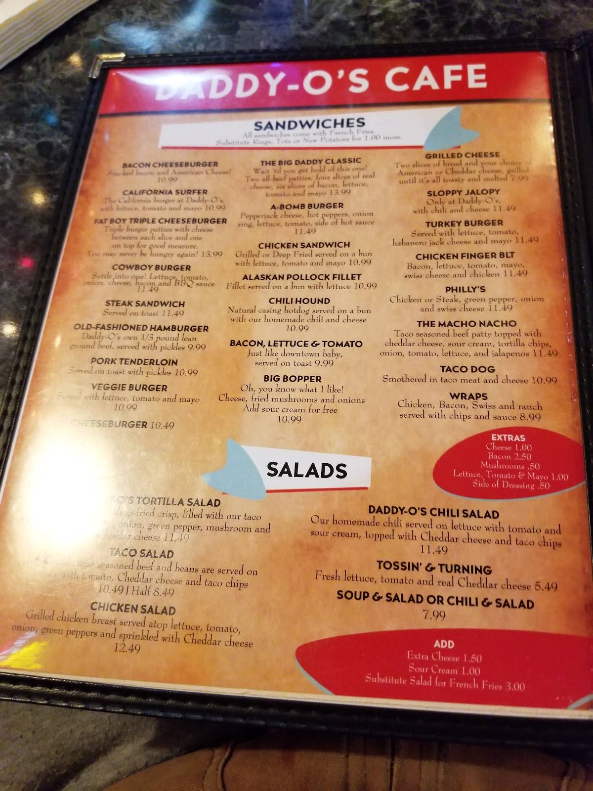 Menu at Daddy-O's Cafe, Elk River