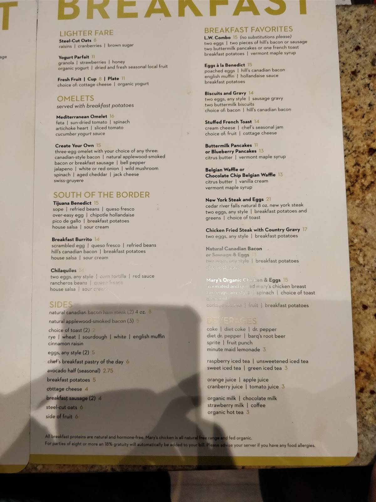 Menu at Canyon Grille restaurant, Escondido