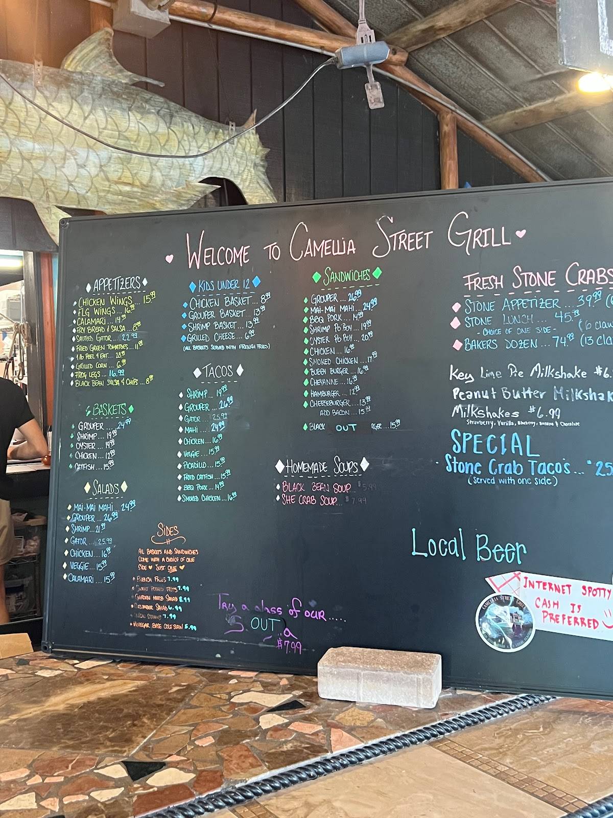 Menu at Camellia Street Grill restaurant, Everglades City, 202 Camellia ...