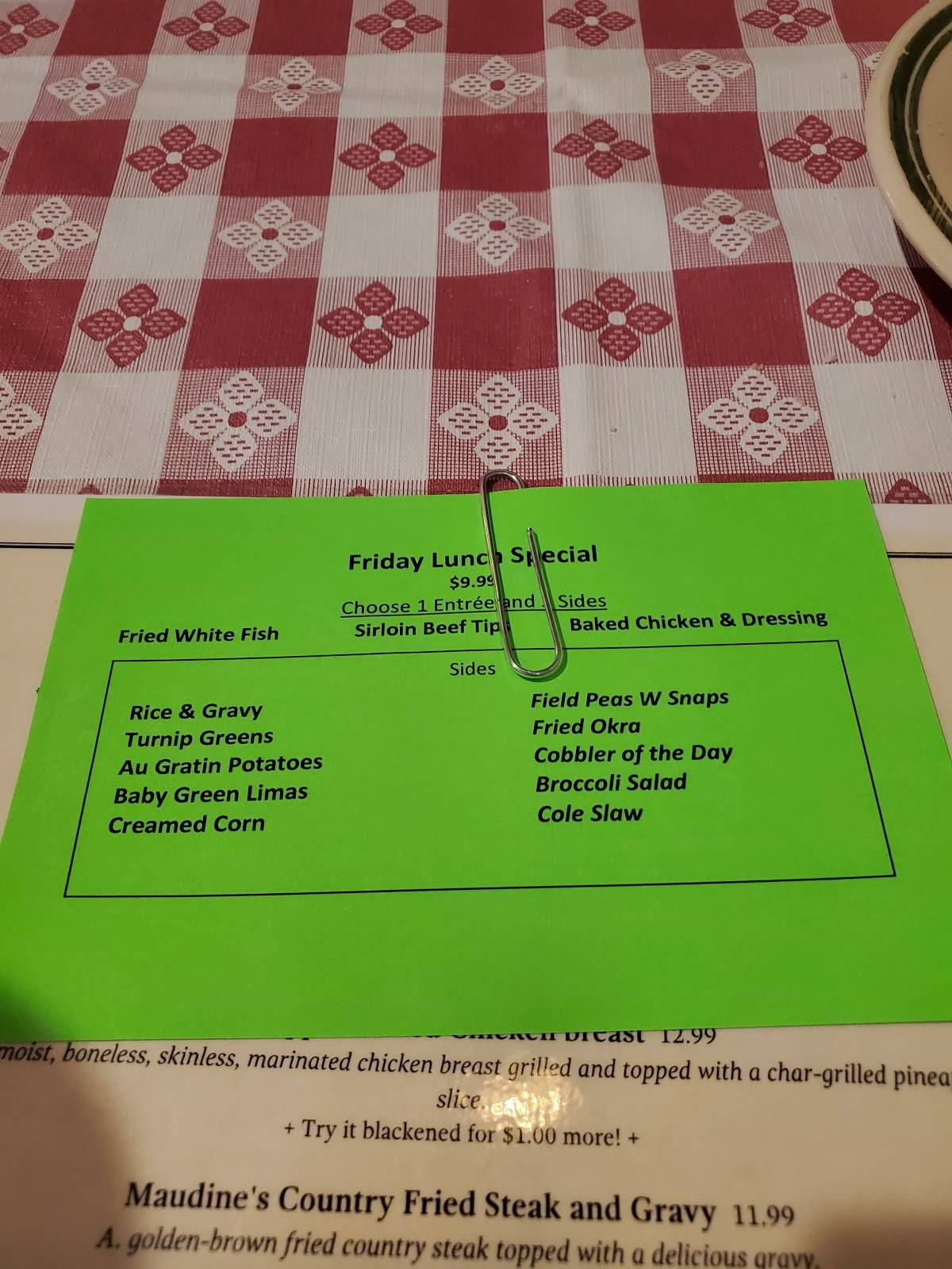 Menu at Mr Spuds restaurant, Fairhope