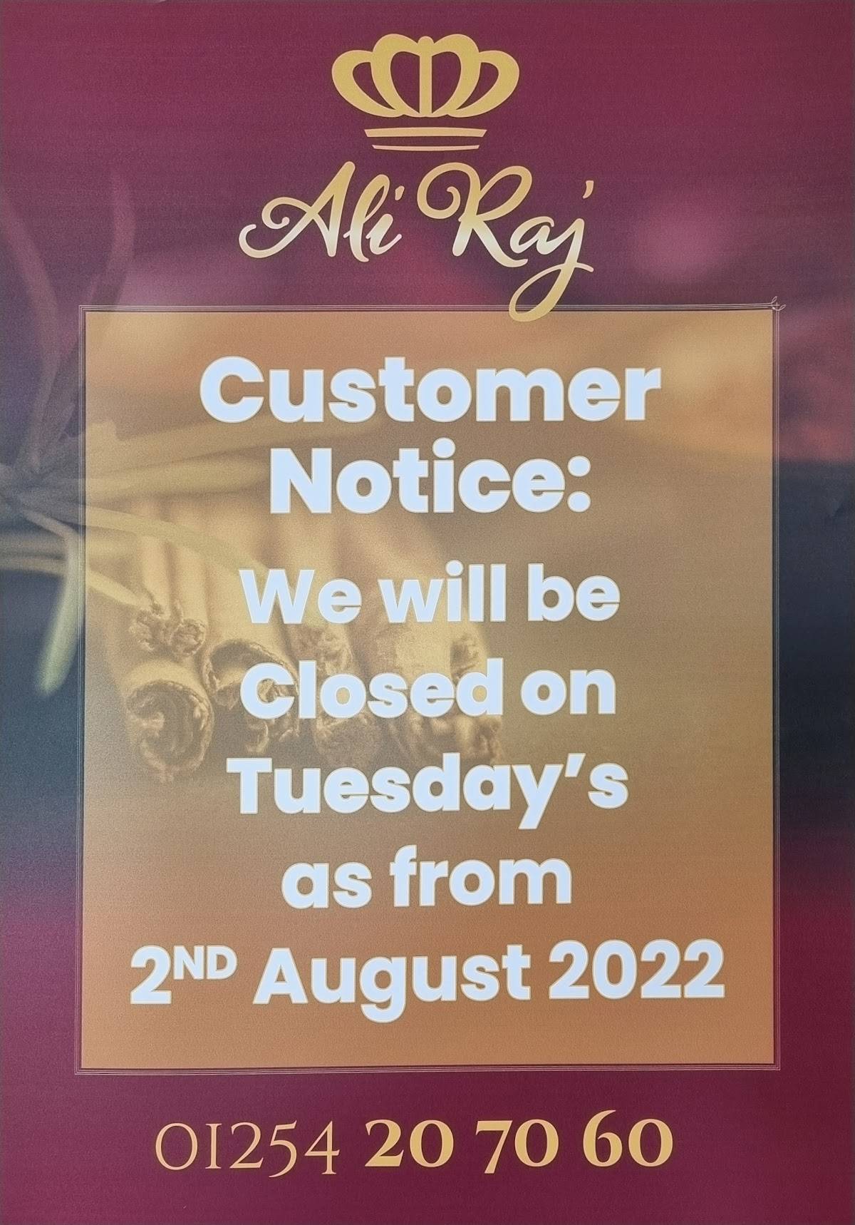 Menu at Ali Raj Indian Takeaway fast food, Blackburn