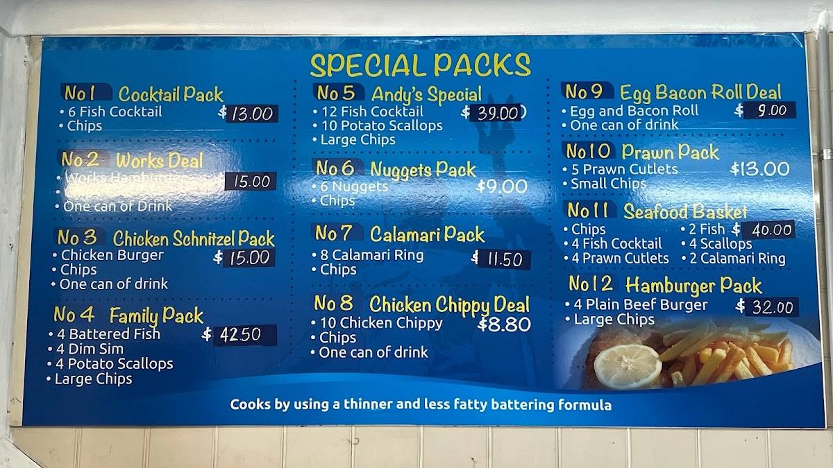 Menu at Andy's Fish & Chip Shop fast food, New Lambton