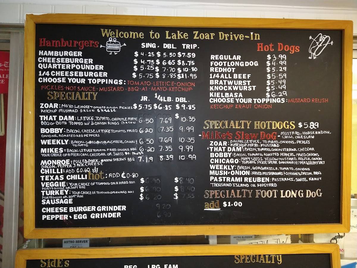 Menu at Lake Zoar Drive-In fast food, Monroe