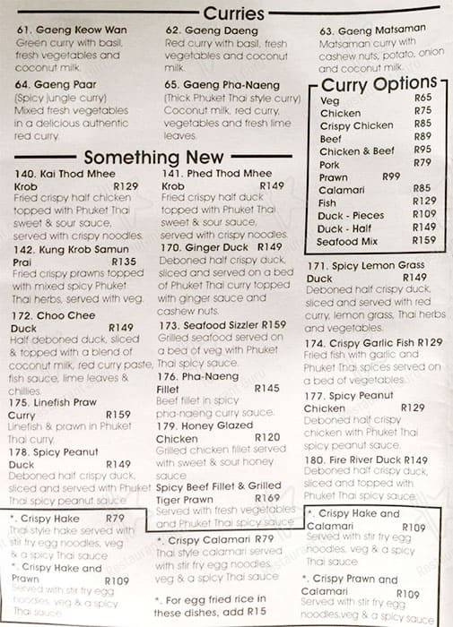 Menu at Phuket Thai fast food, New Germany, Village Mall