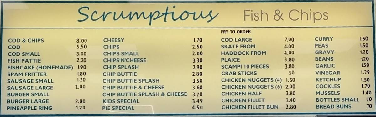Menu at Scrumptious fast food, Redcar, Unit 5