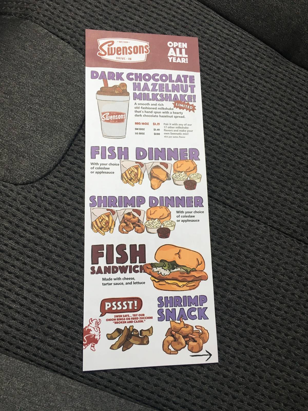 Menu at Swensons Drive-In fast food, North Olmsted