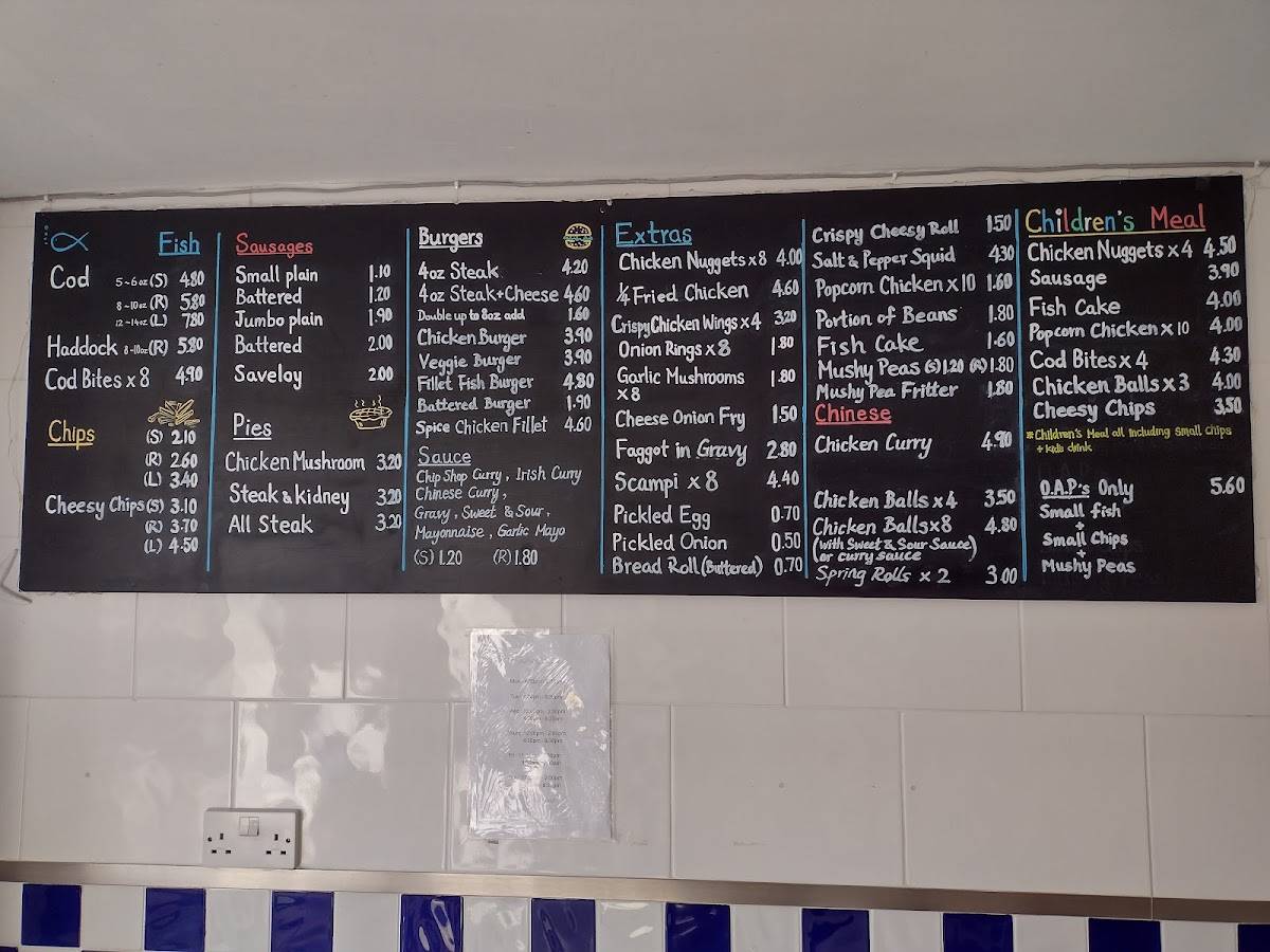 Menu at The Colebrook Chippy fast food, Plymouth
