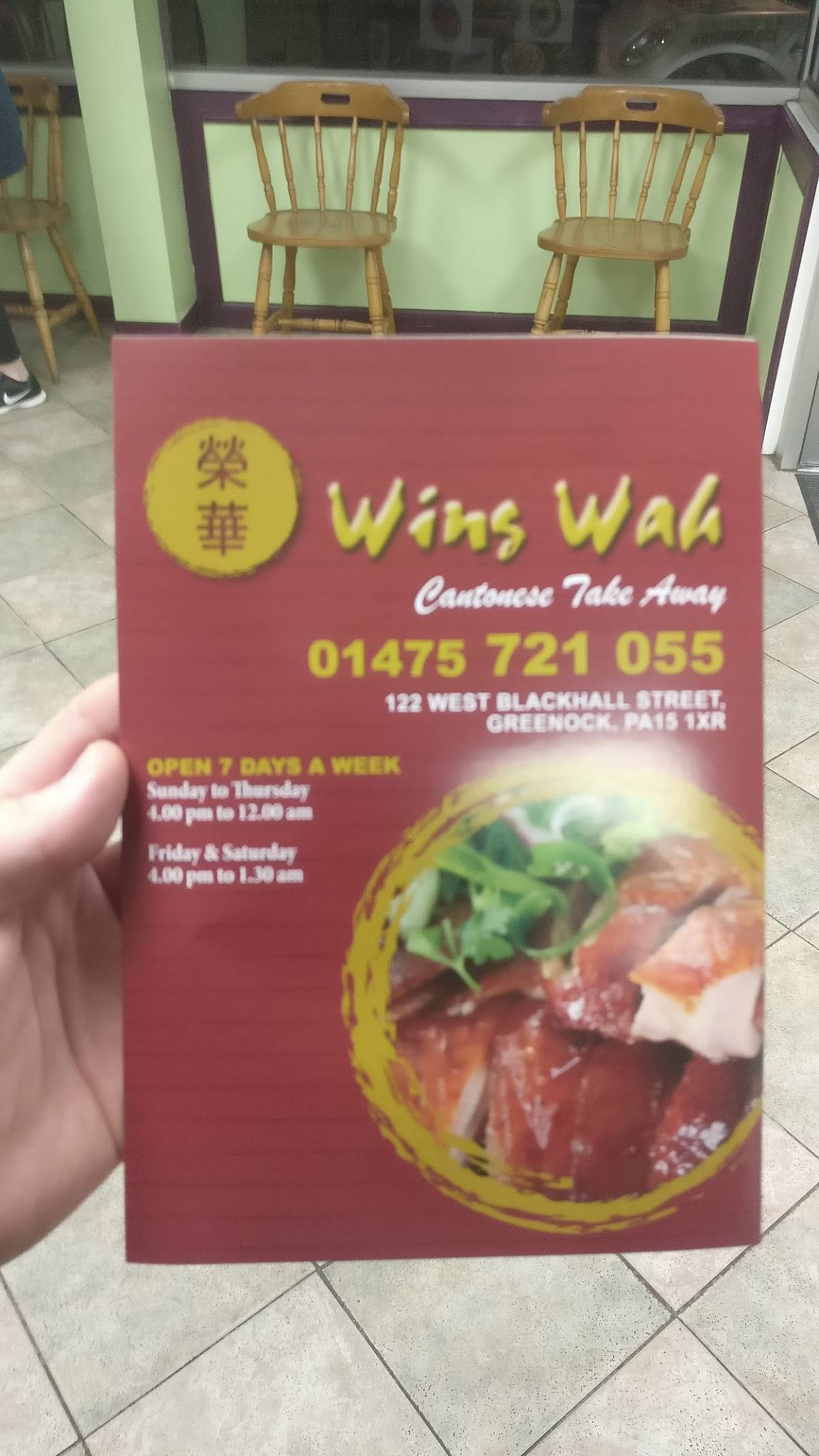 Menu at Wing Wah fast food, Greenock