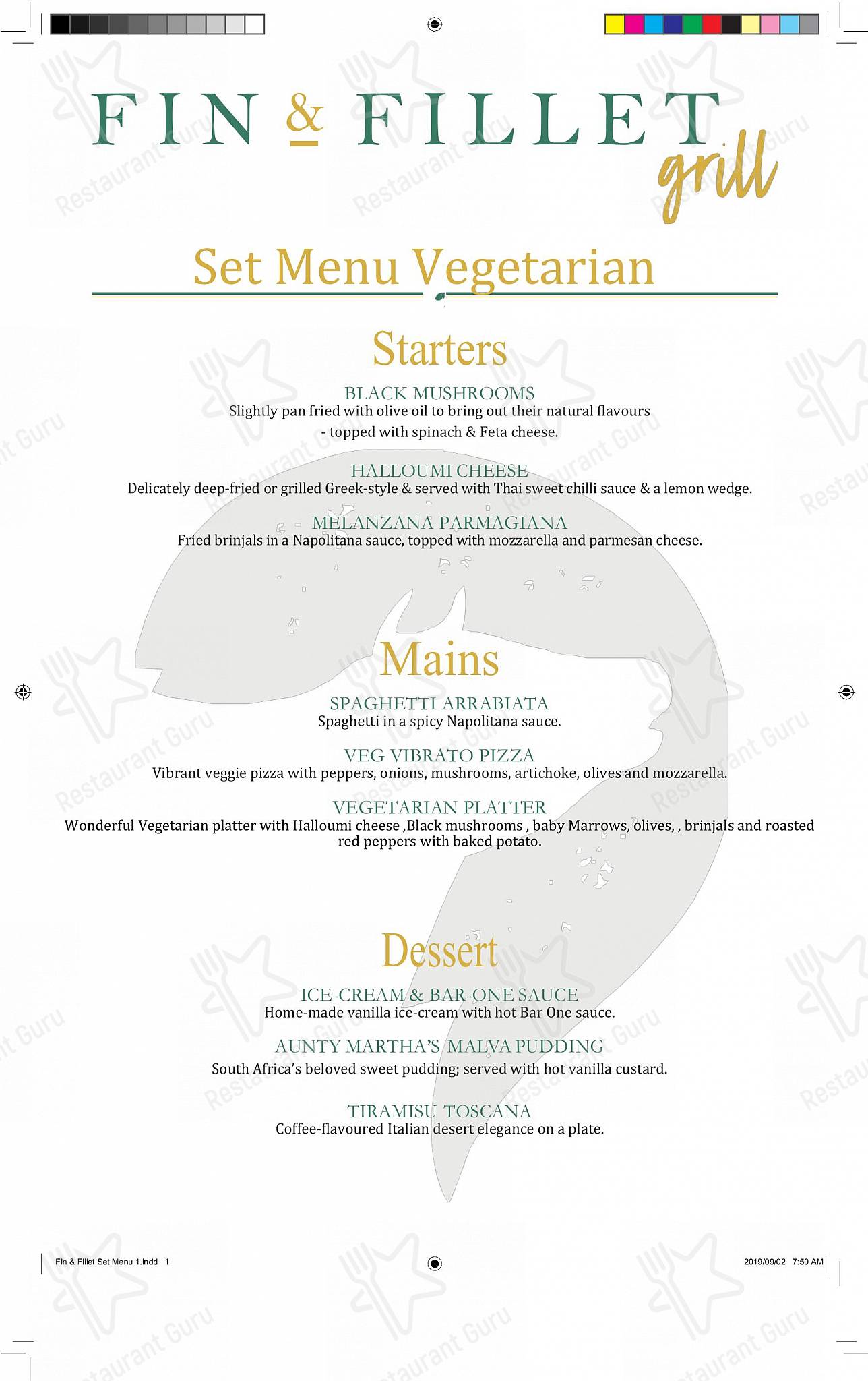 Menu at Fin and Fillet Grill restaurant, Edenvale