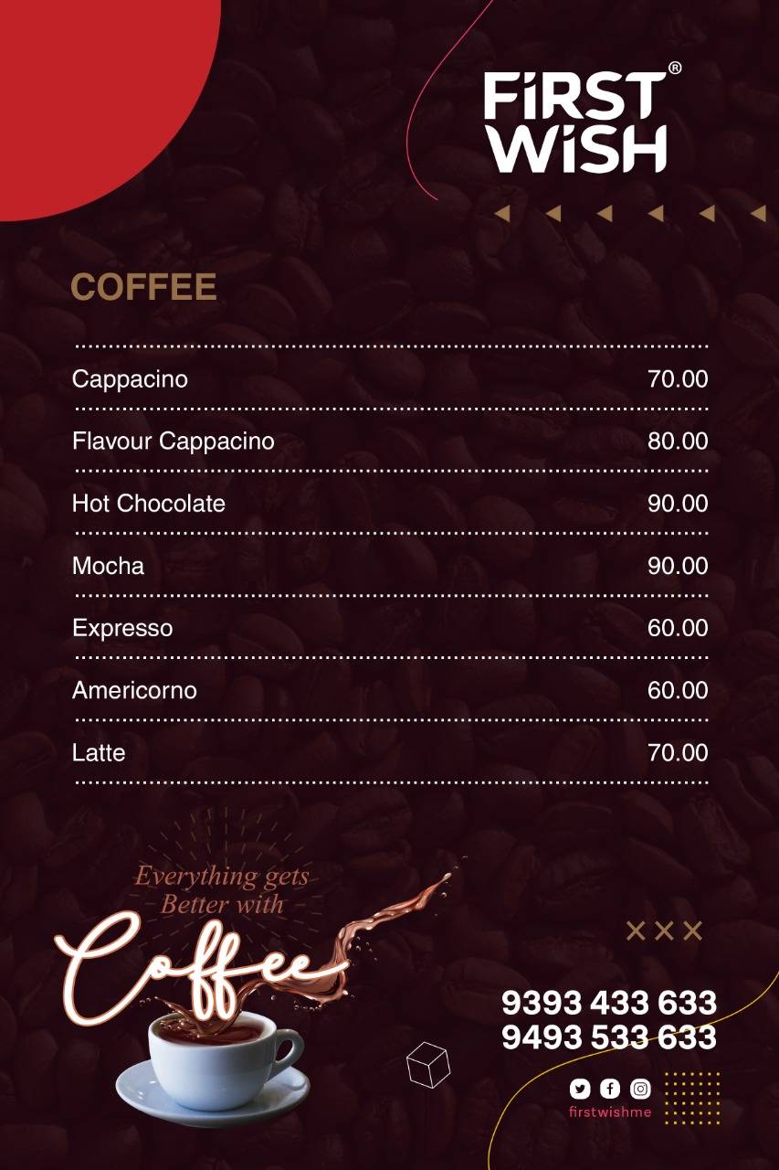 Menu at Firstwish Bakery and Cafe, Anakapalle