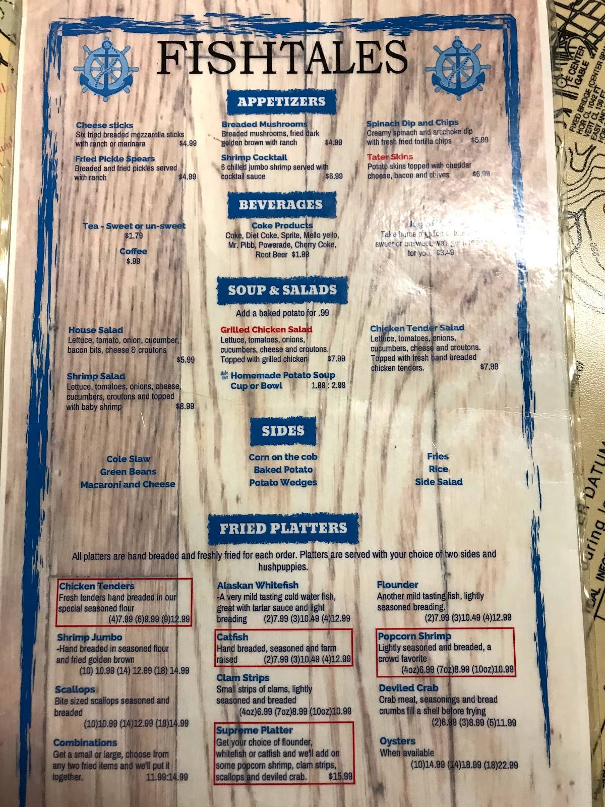 Menu at Fishtales restaurant, Norton
