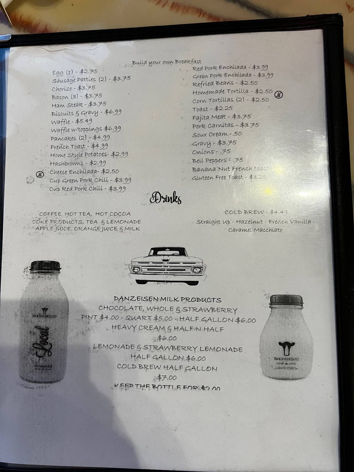 Menu at Flatbed Ford Cafe, Winslow