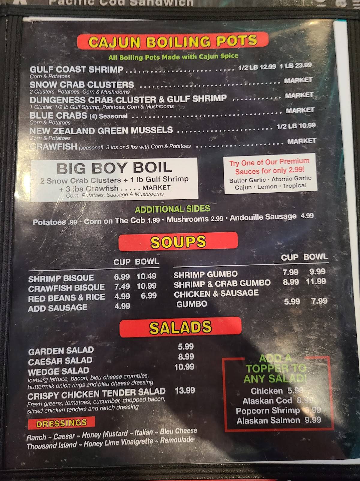 Menu at Flippers Coastal Seafood restaurant, Dickinson