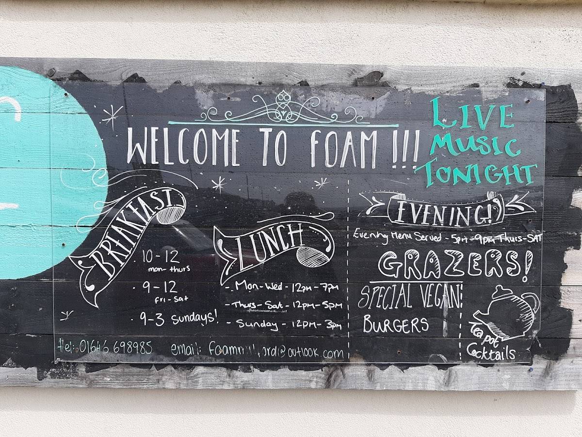Menu at Foam restaurant, Milford Haven