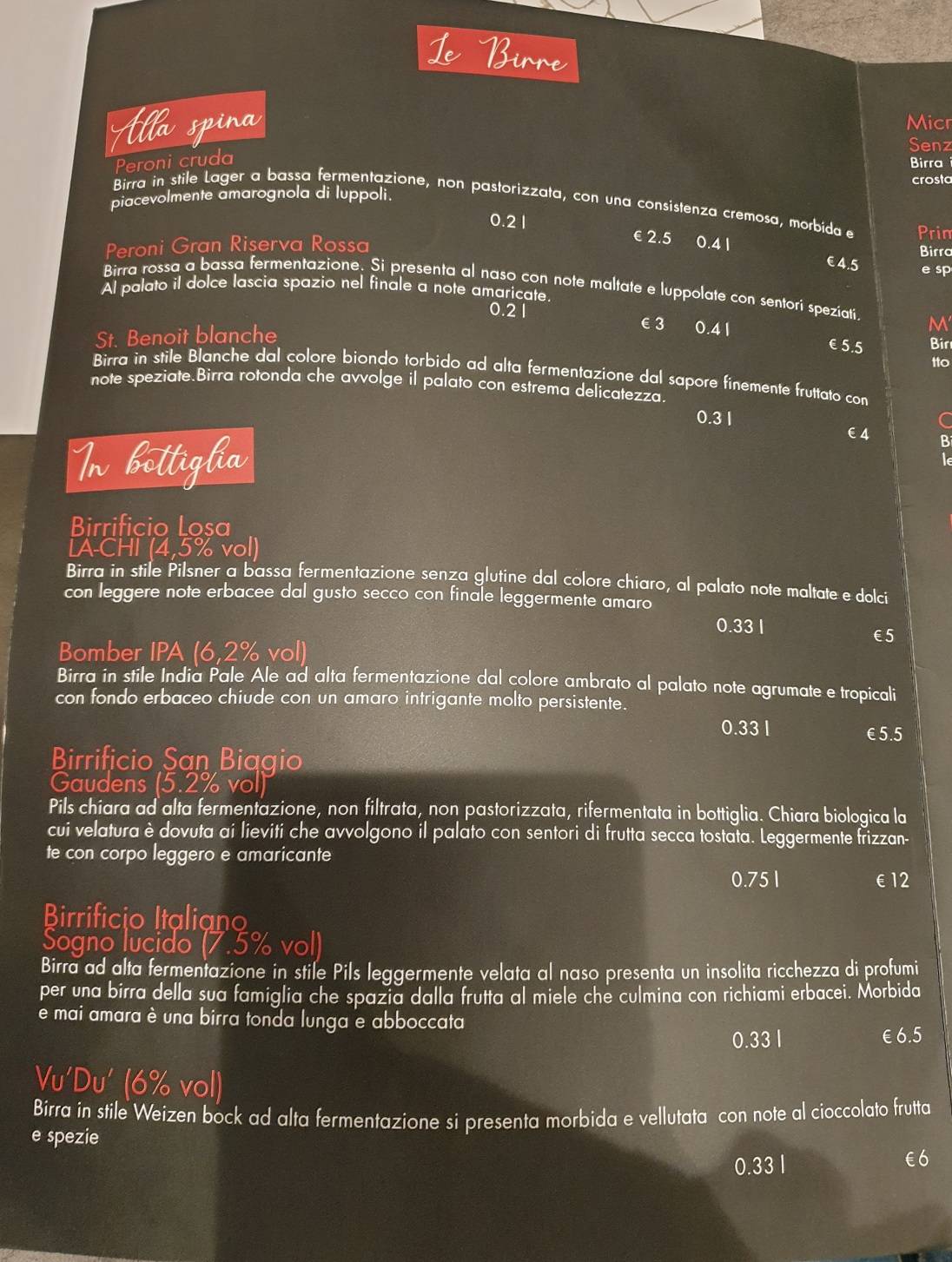 Menu da Pizzeria Pucci e Manella, Formia