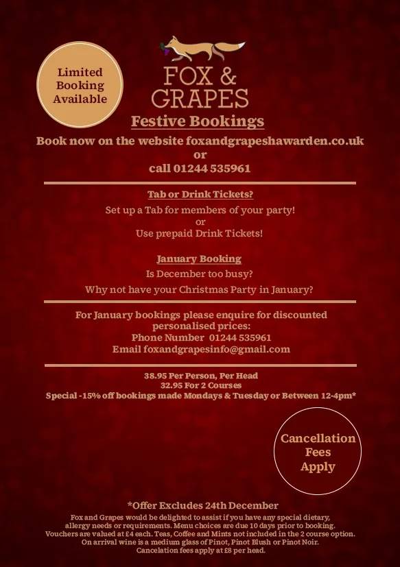 Menu at Fox & Grapes pub & bar, Deeside