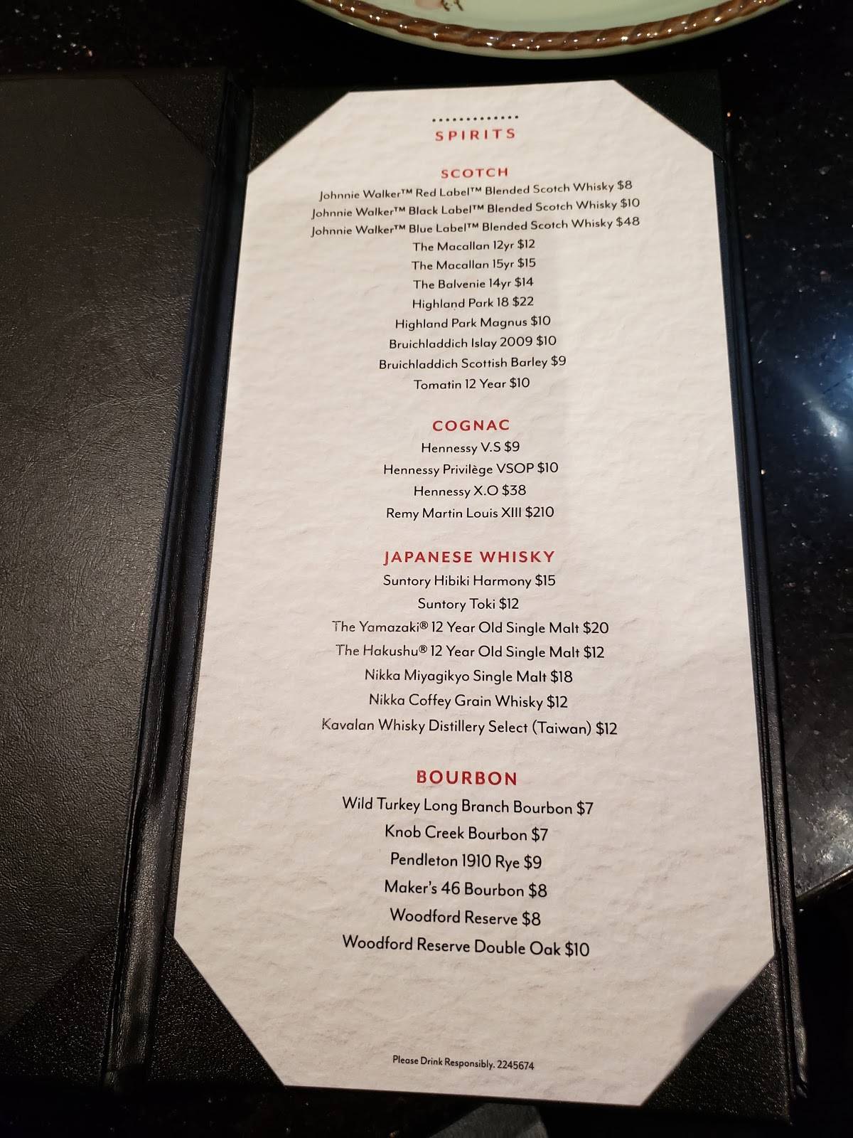 Menu at Fujiyama steakhouse, Liberty Lake