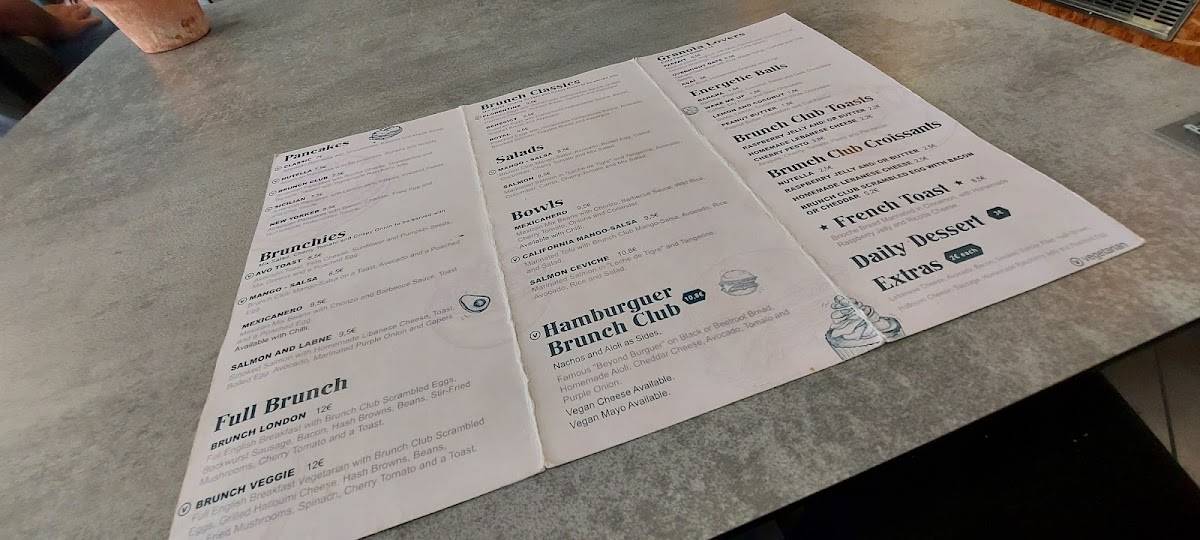 Menu at Brunch Club, Funchal