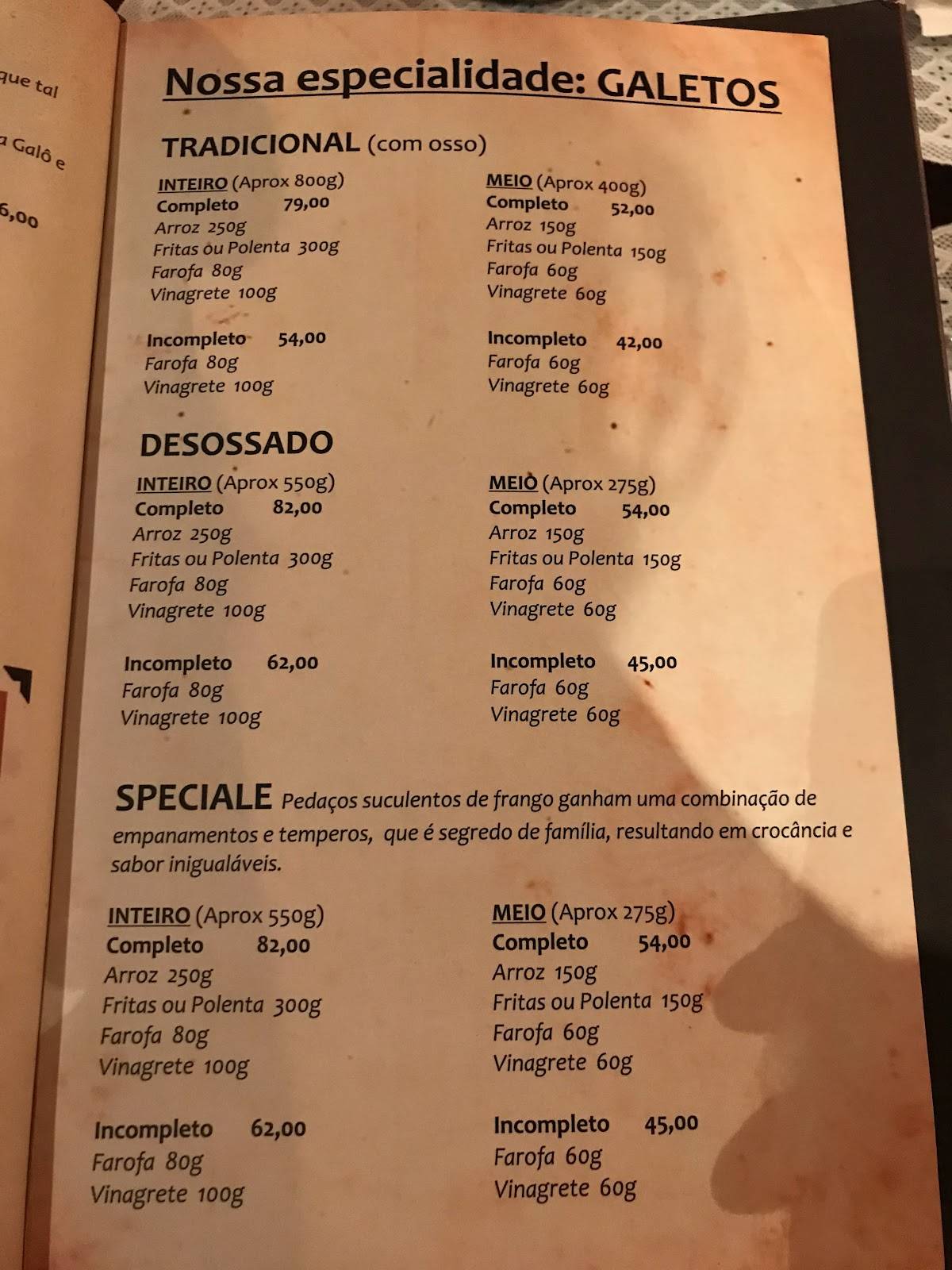 Menu em Galeteria Dona Galô restaurante, São Paulo