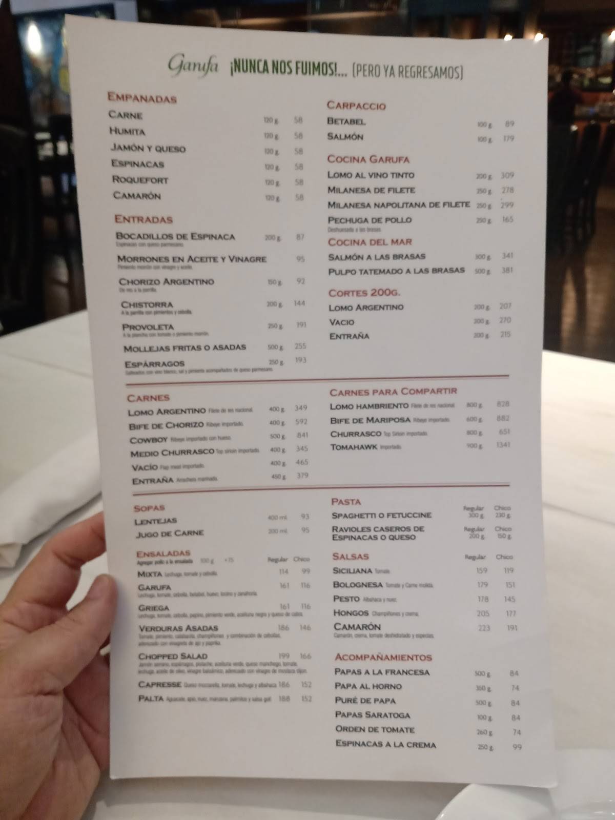 Carta de Garufa Restaurante Argentino - Cd. Juárez, Ciudad Juarez
