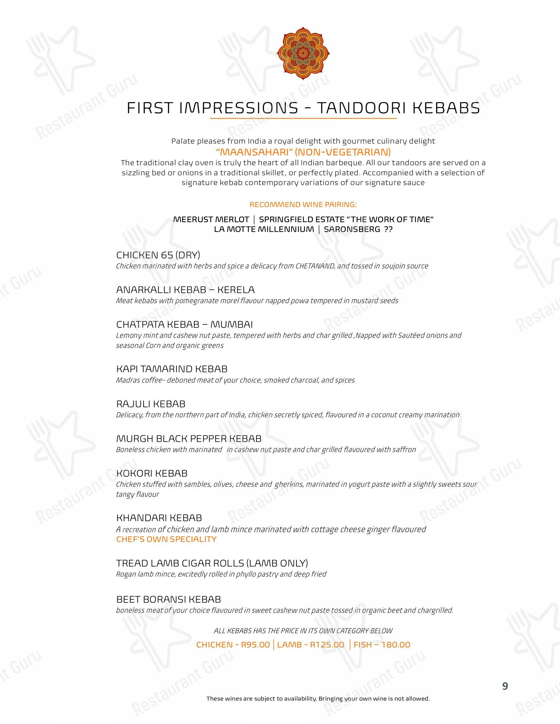 Menu at Geet Indian Restaurant, Pretoria