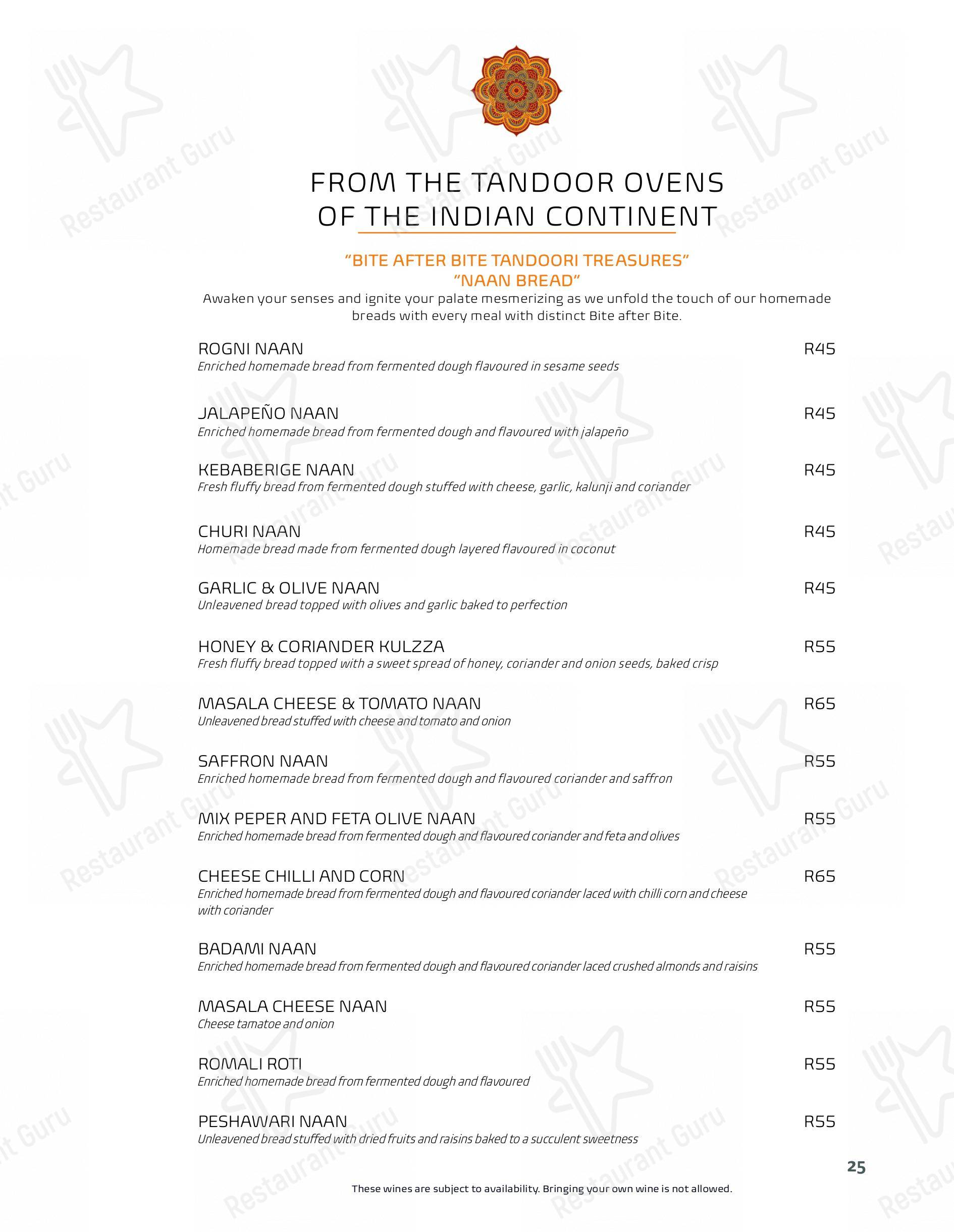 Menu at Geet Indian Restaurant, Pretoria