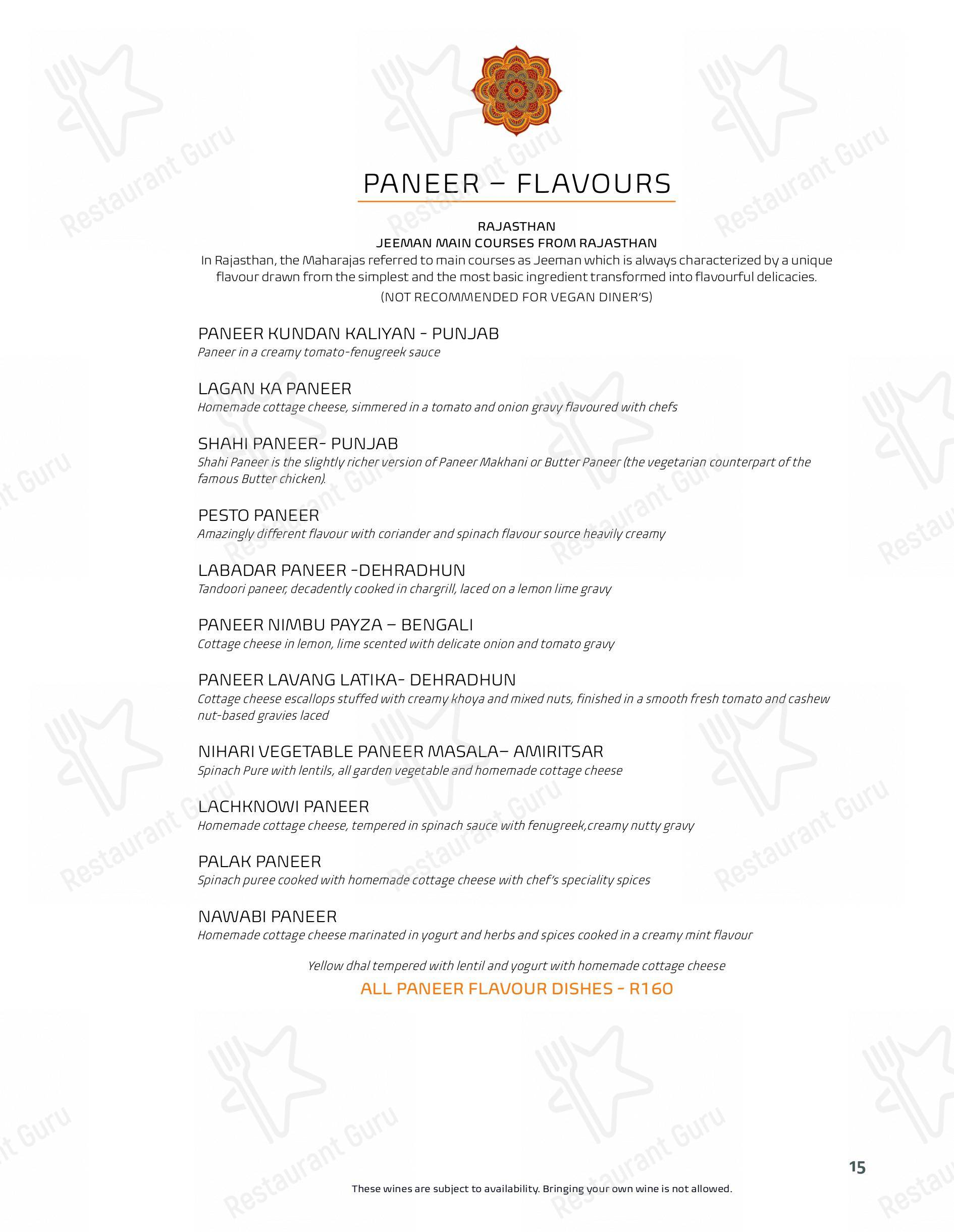 Menu at Geet Indian Restaurant, Pretoria