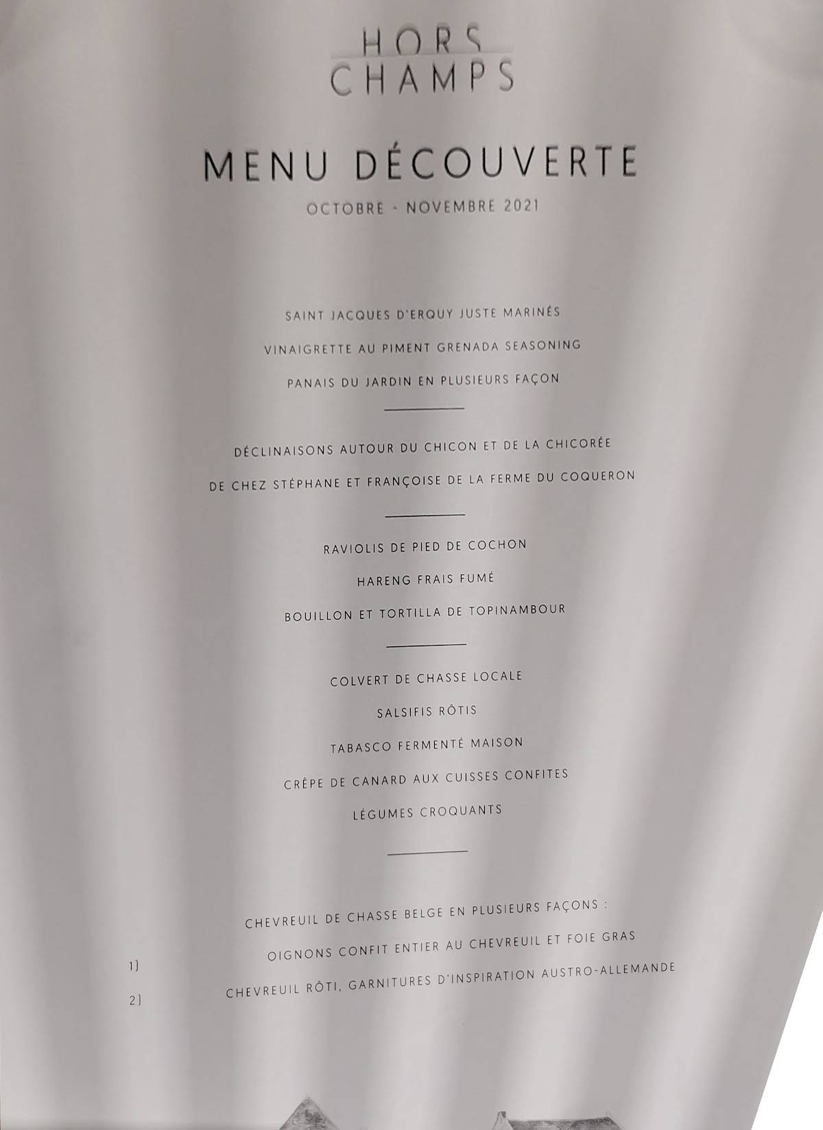 Menu au Hors-Champs, Gembloux