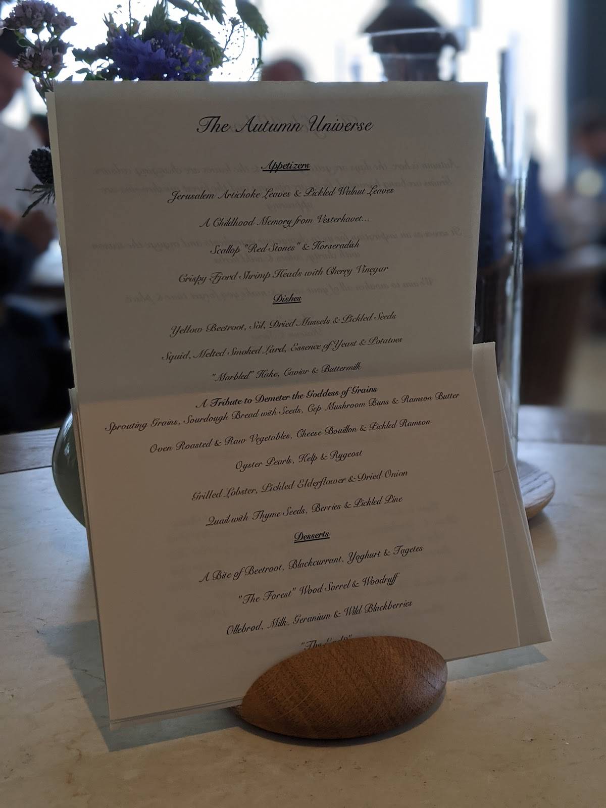 Menu at Geranium restaurant, Copenhagen