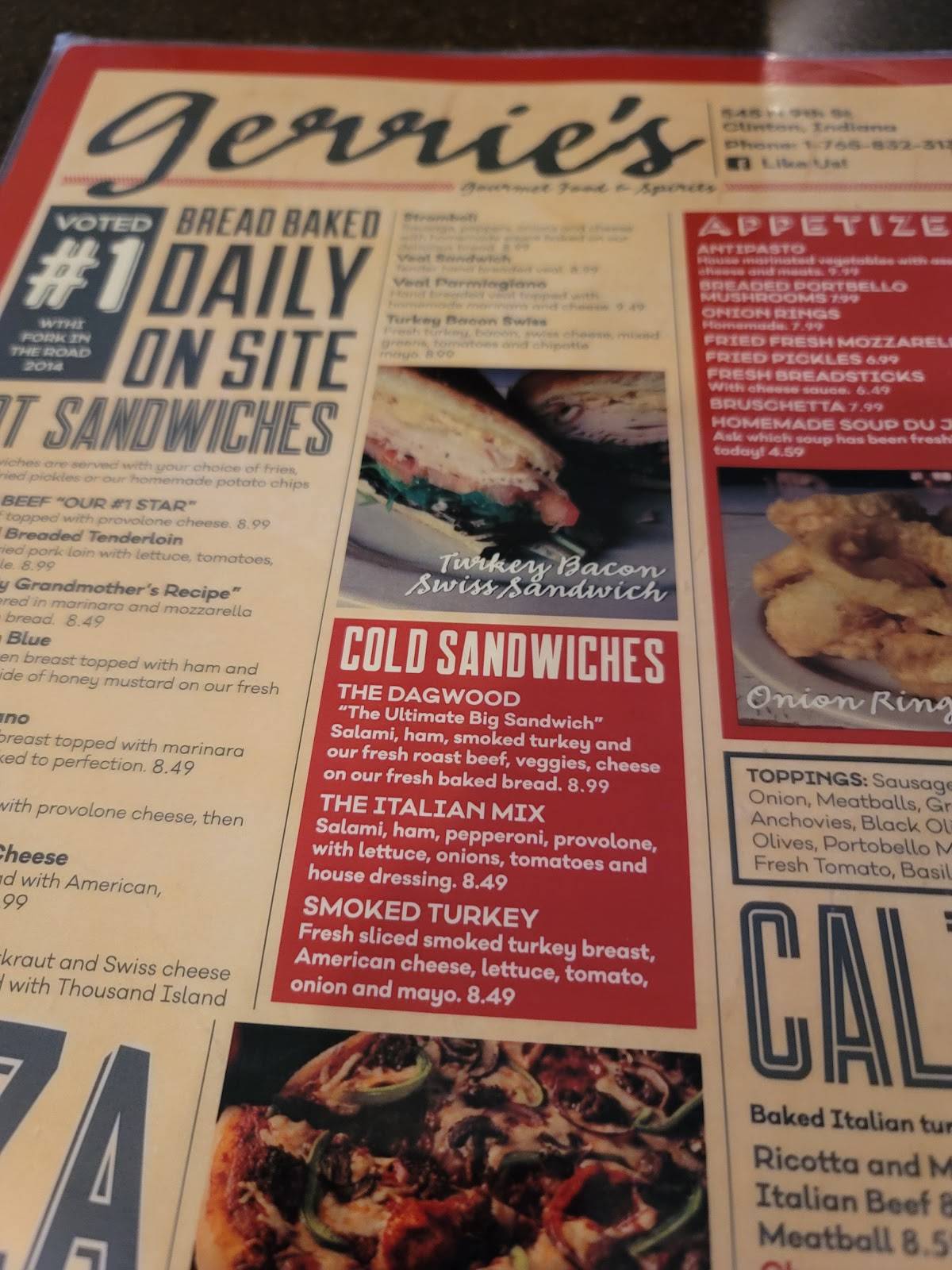 Menu at Gerrie's restaurant, Clinton