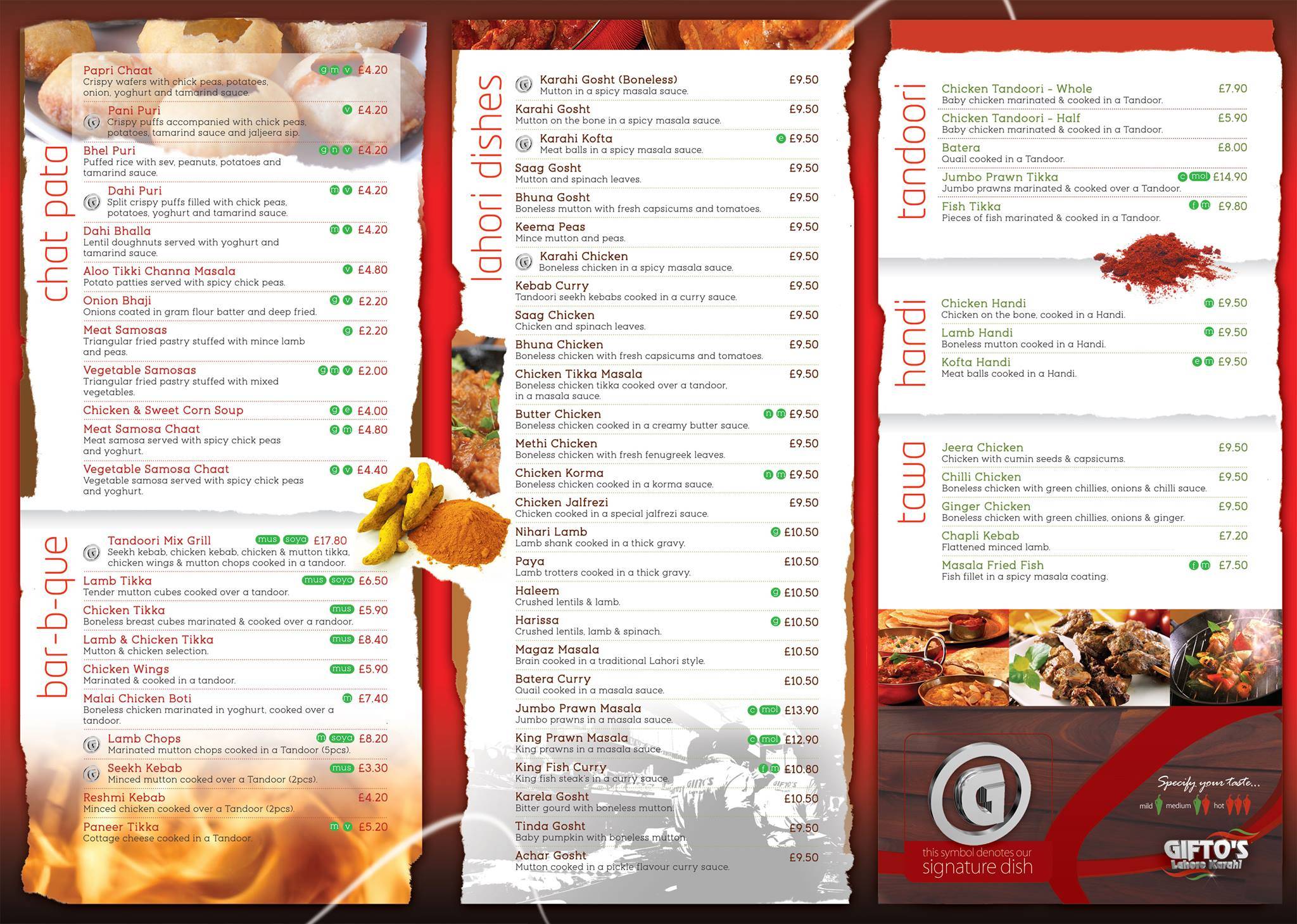 Menu at Gifto's Lahore Karahi restaurant, London