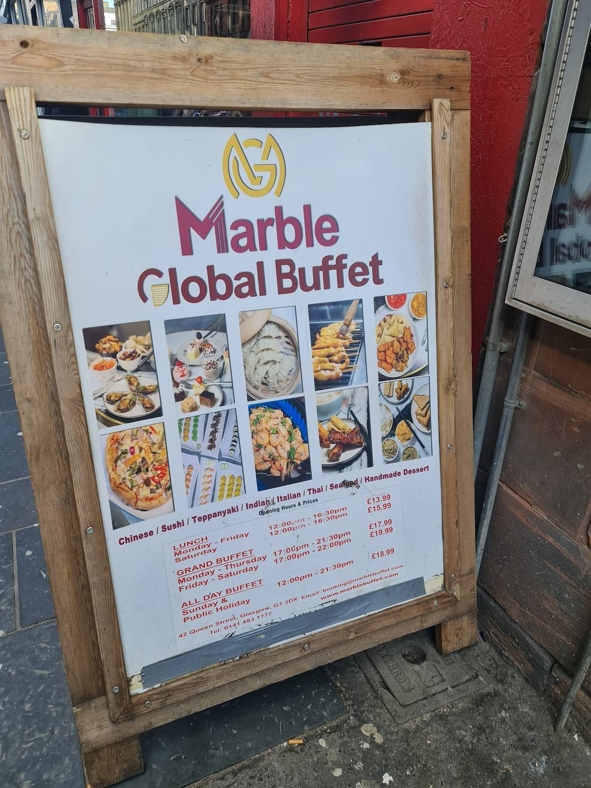 Menu at Marble Global Buffet restaurant, Glasgow