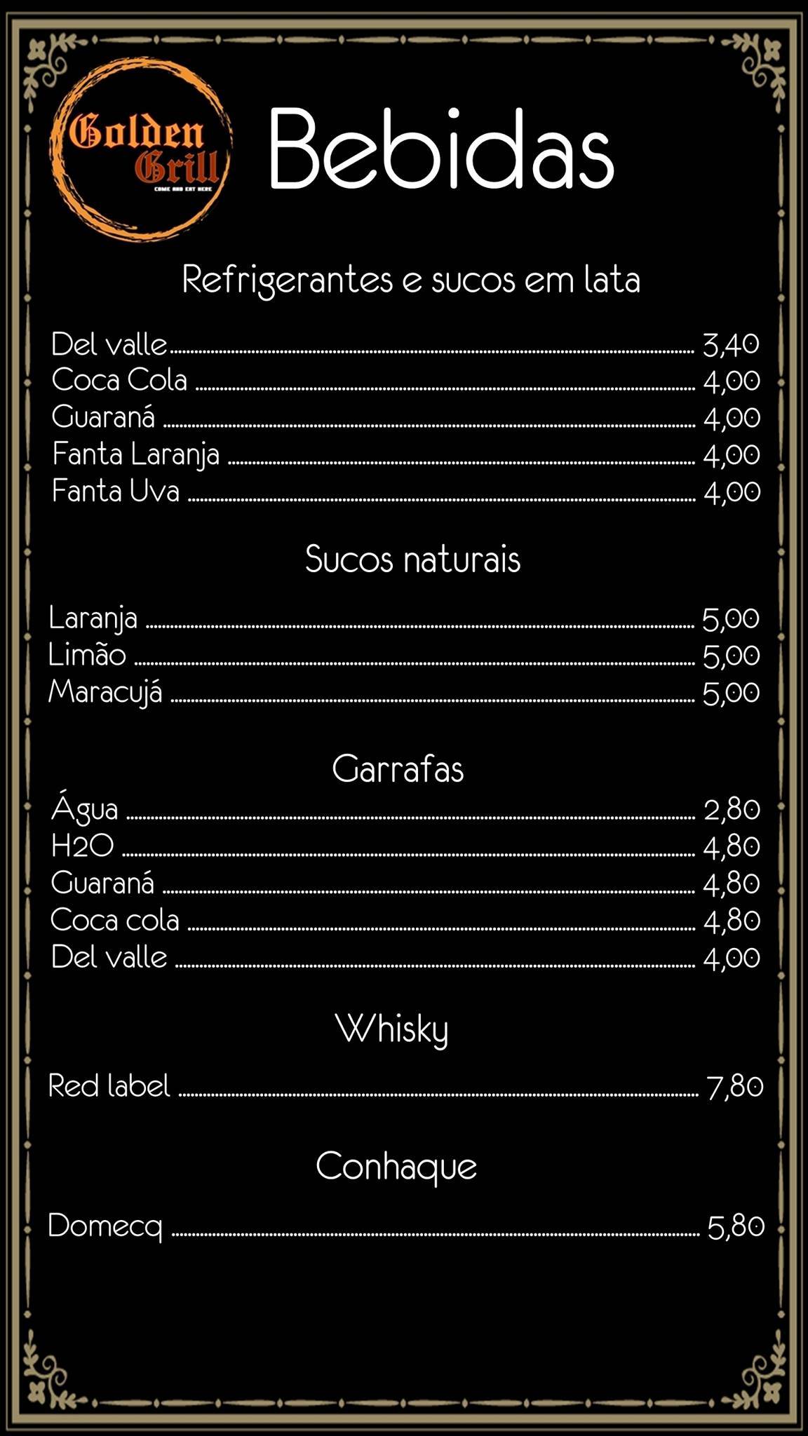 Menu at Golden Grill restaurant, Barueri, Calçada das Azaléias