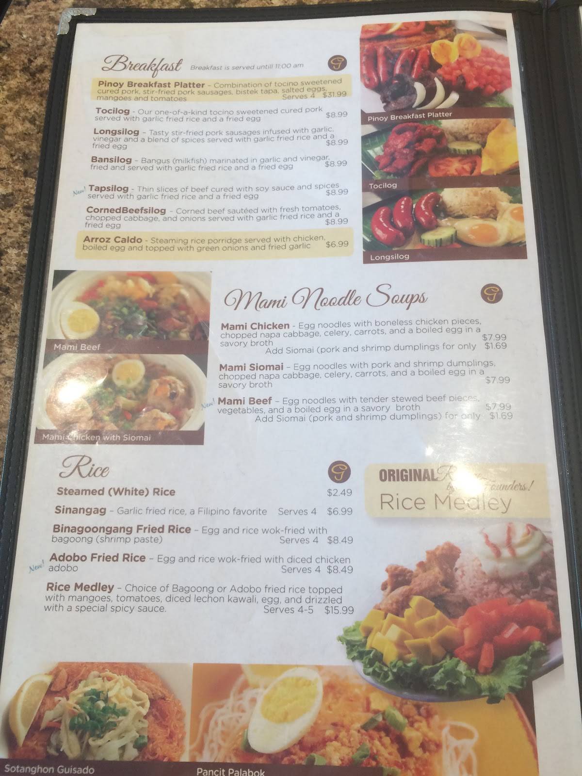Menu at Goldilocks Bakeshop and Restaurant, Cerritos