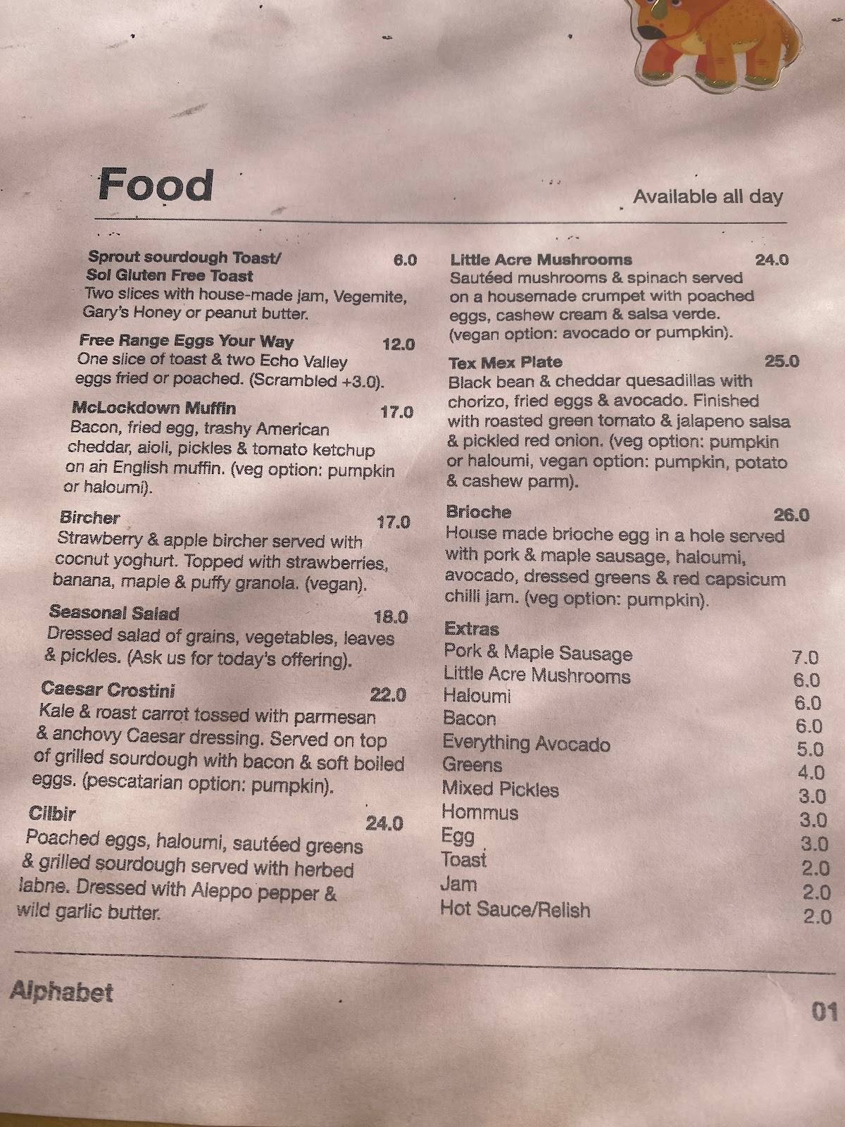 Menu at Ananas Espresso restaurant, Sherwood
