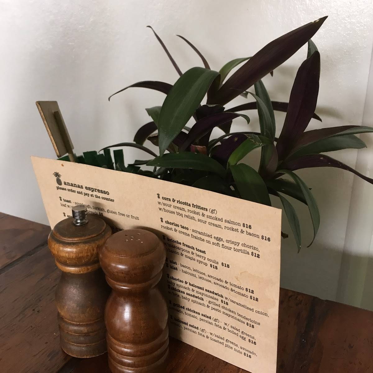 Menu at Ananas Espresso restaurant, Sherwood