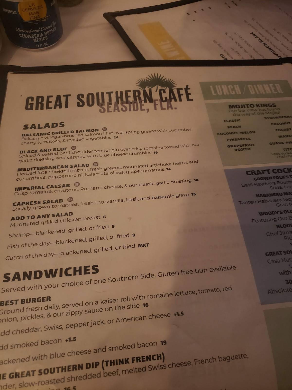 Menu at Great Southern Cafe, Seaside