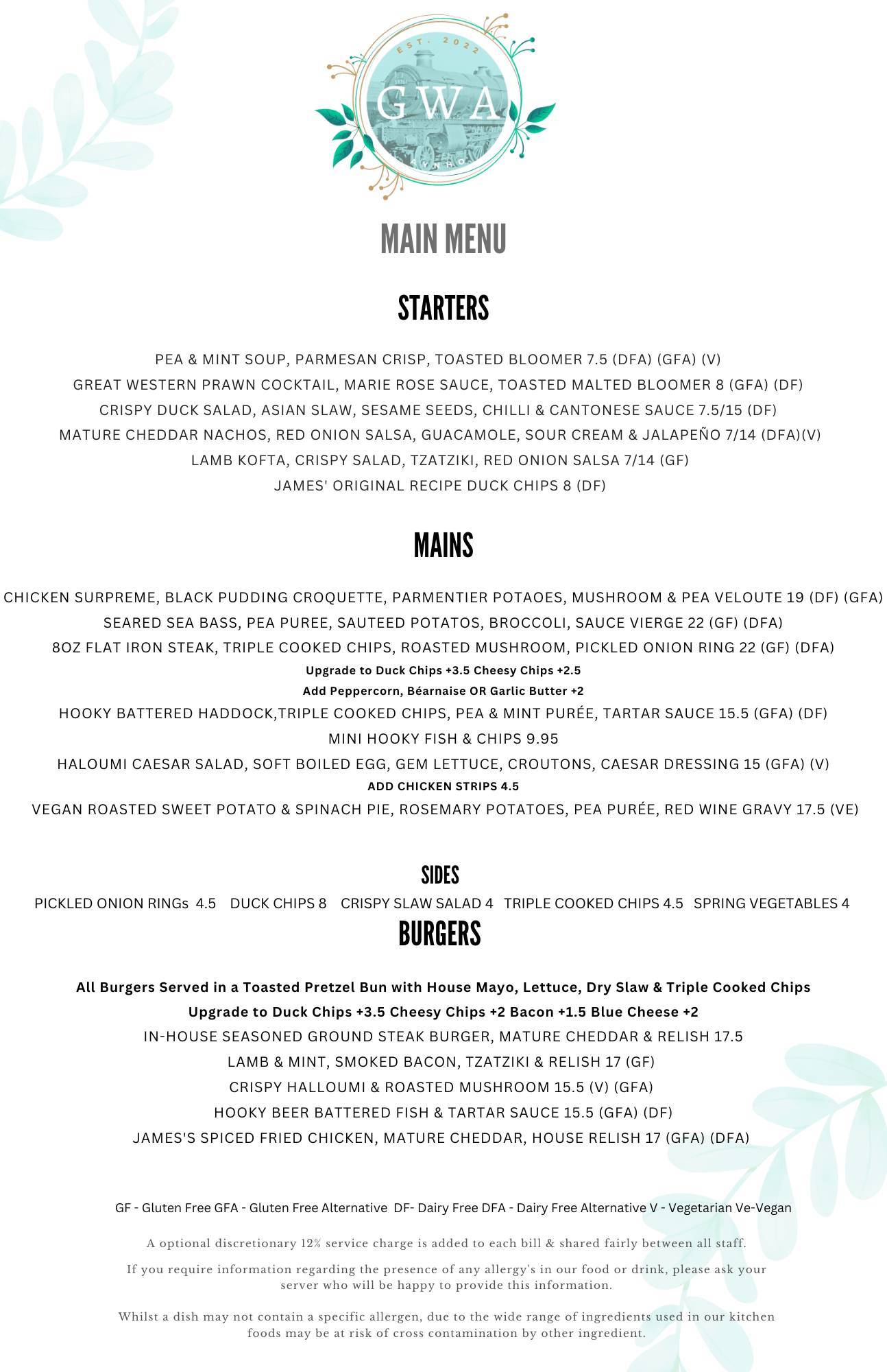Menu at Great Western Arms pub & bar, Adderbury, Station Rd